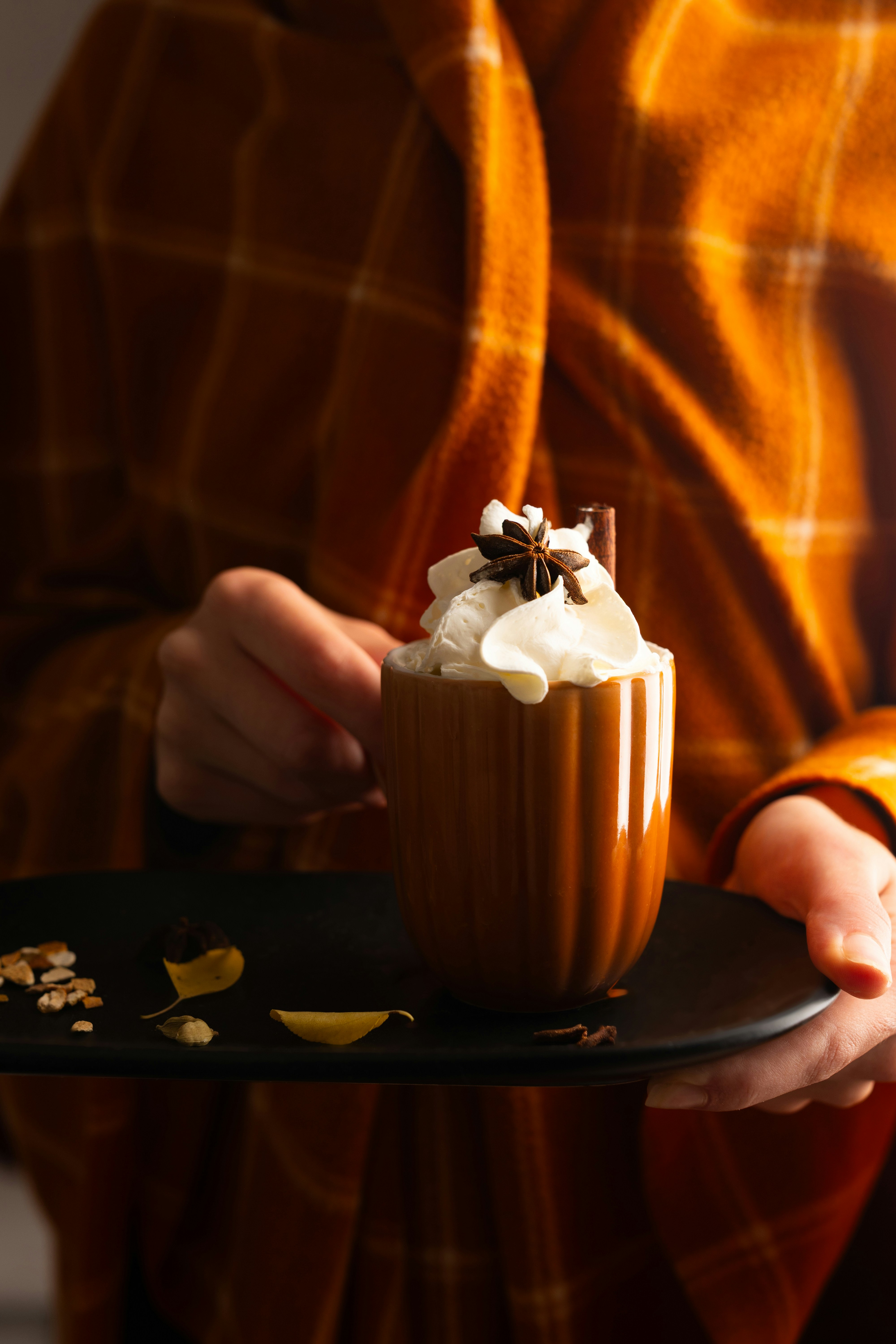 Warm Cocoa in a Velvet Mug: A Cozy Moment Held Across a Plated Treat