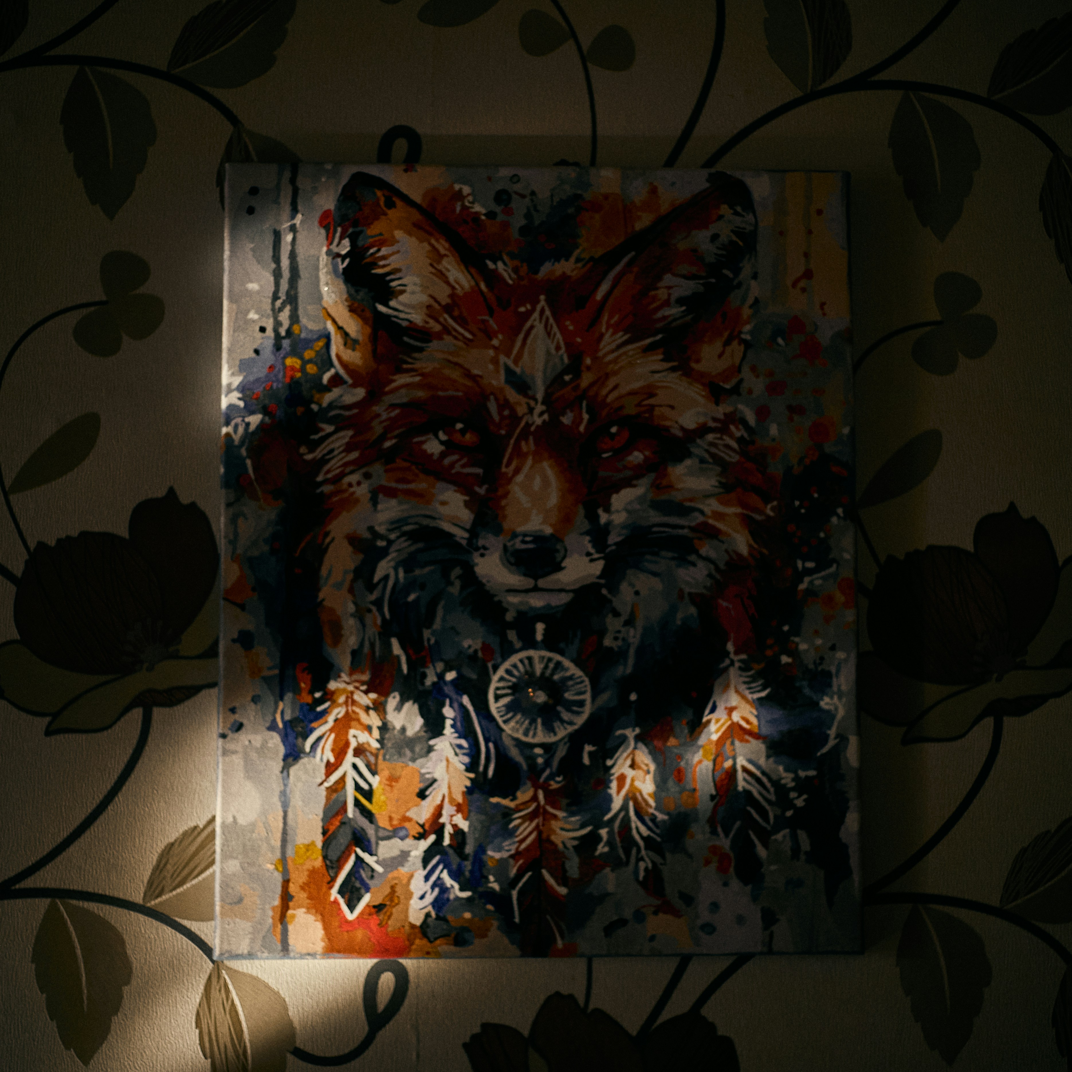 Painted Fox Under Portrait-Light: A Cozy Wall Study