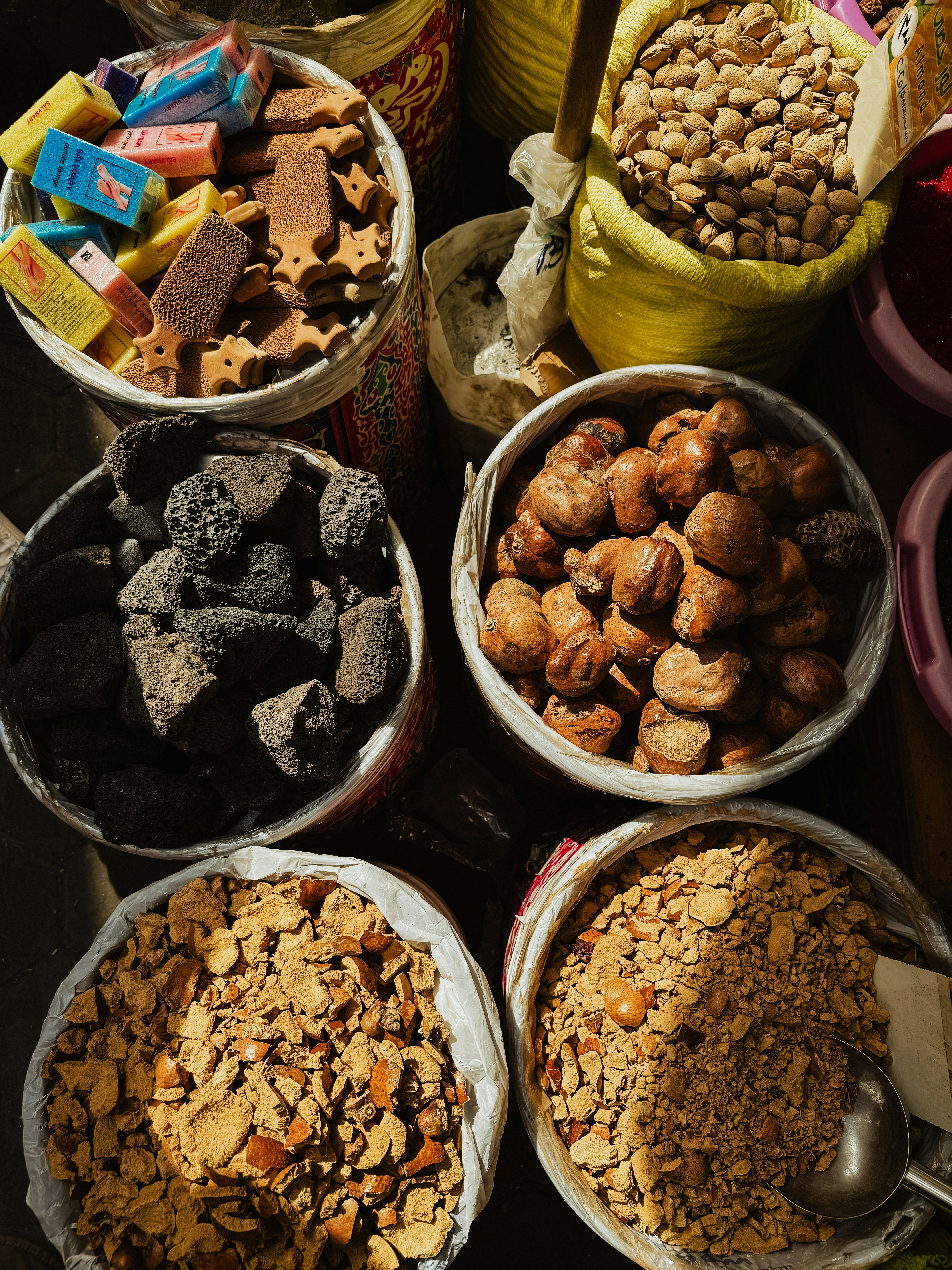 Market Bounty: Assorted Nuts, Chocolates, and Treats in Baskets
