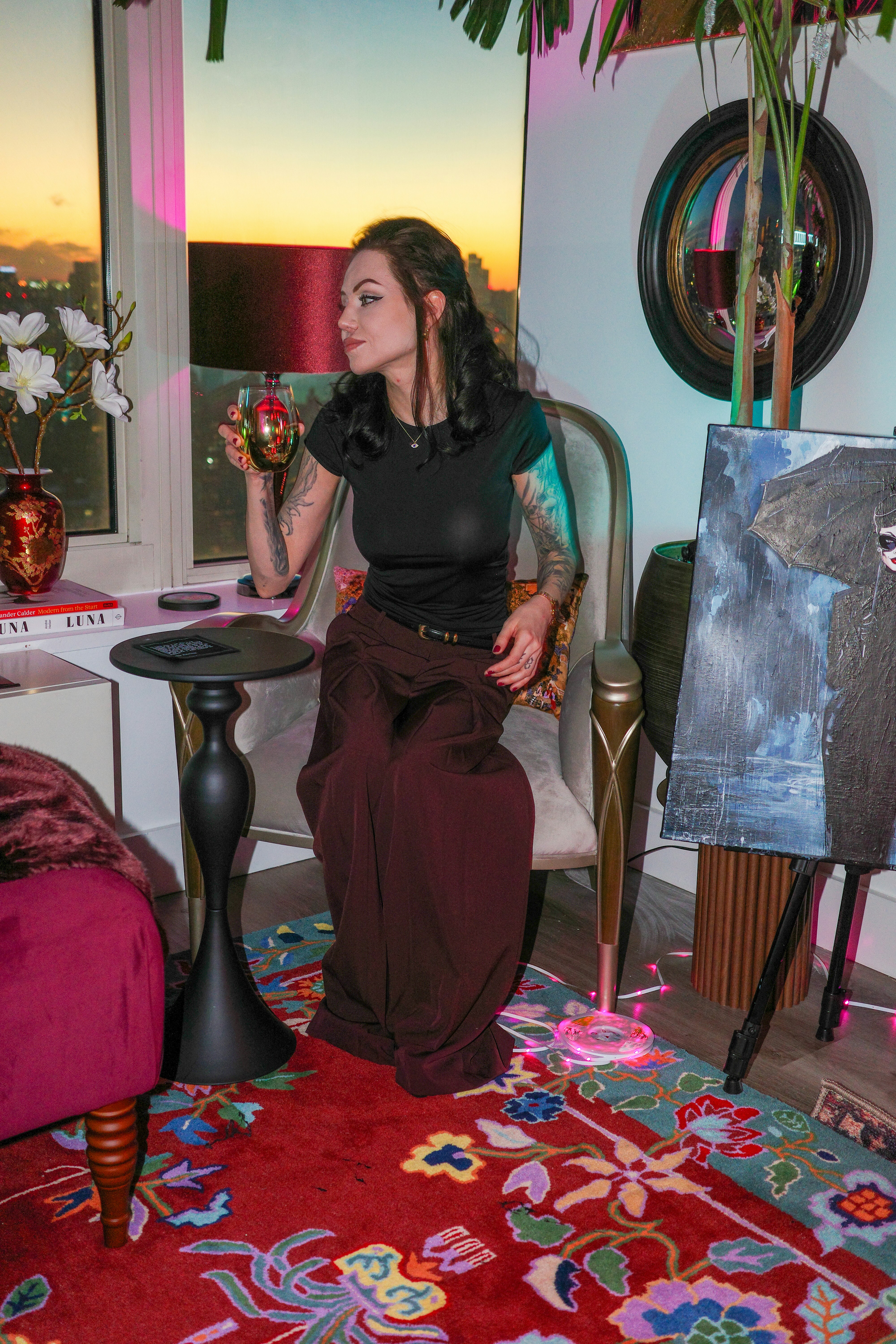 Mid-Century Spotlight: A Moment of Velvet Night in a Surreal Living Room