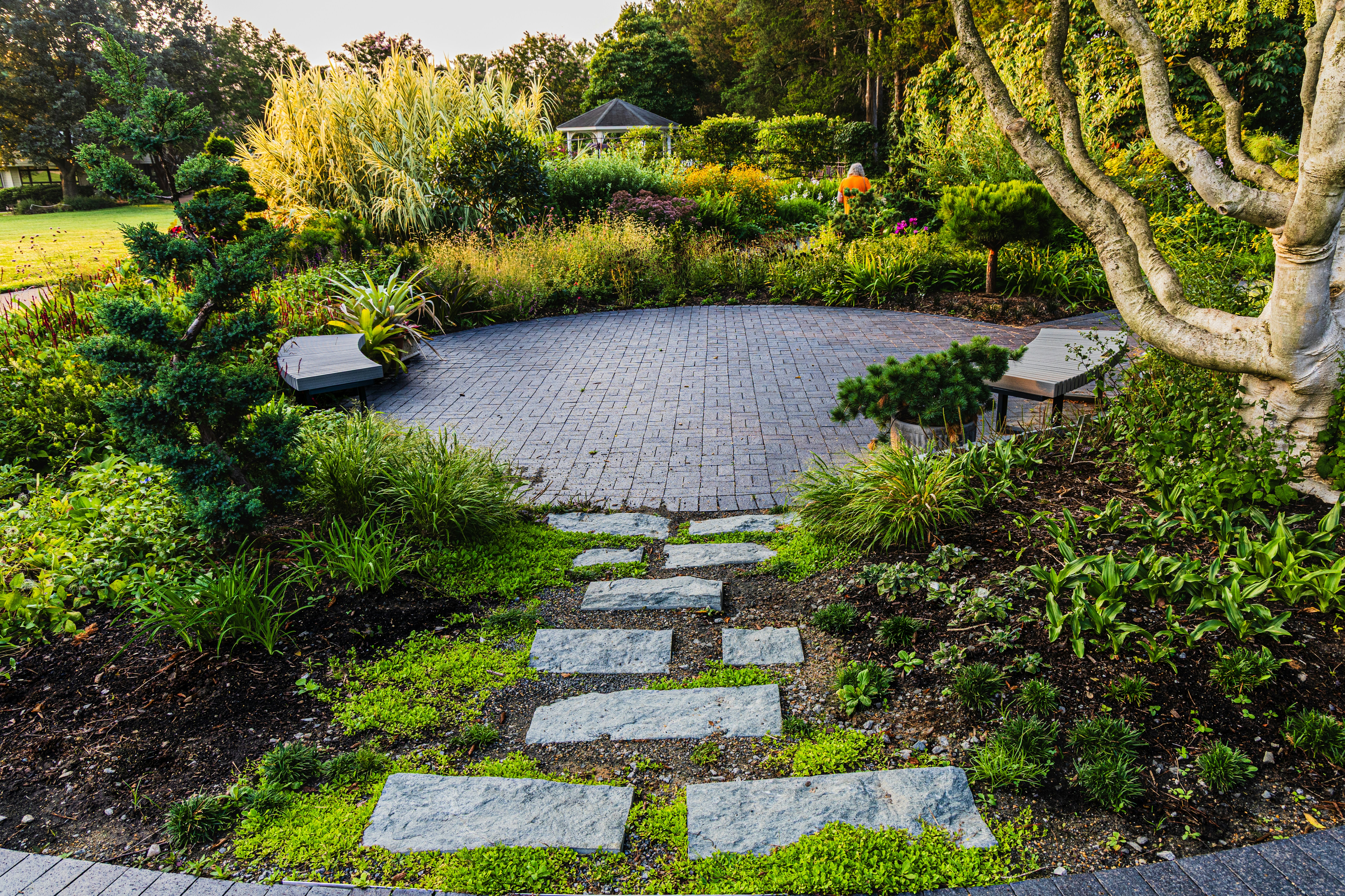 Stone Pathway into a Serene Circular Garden