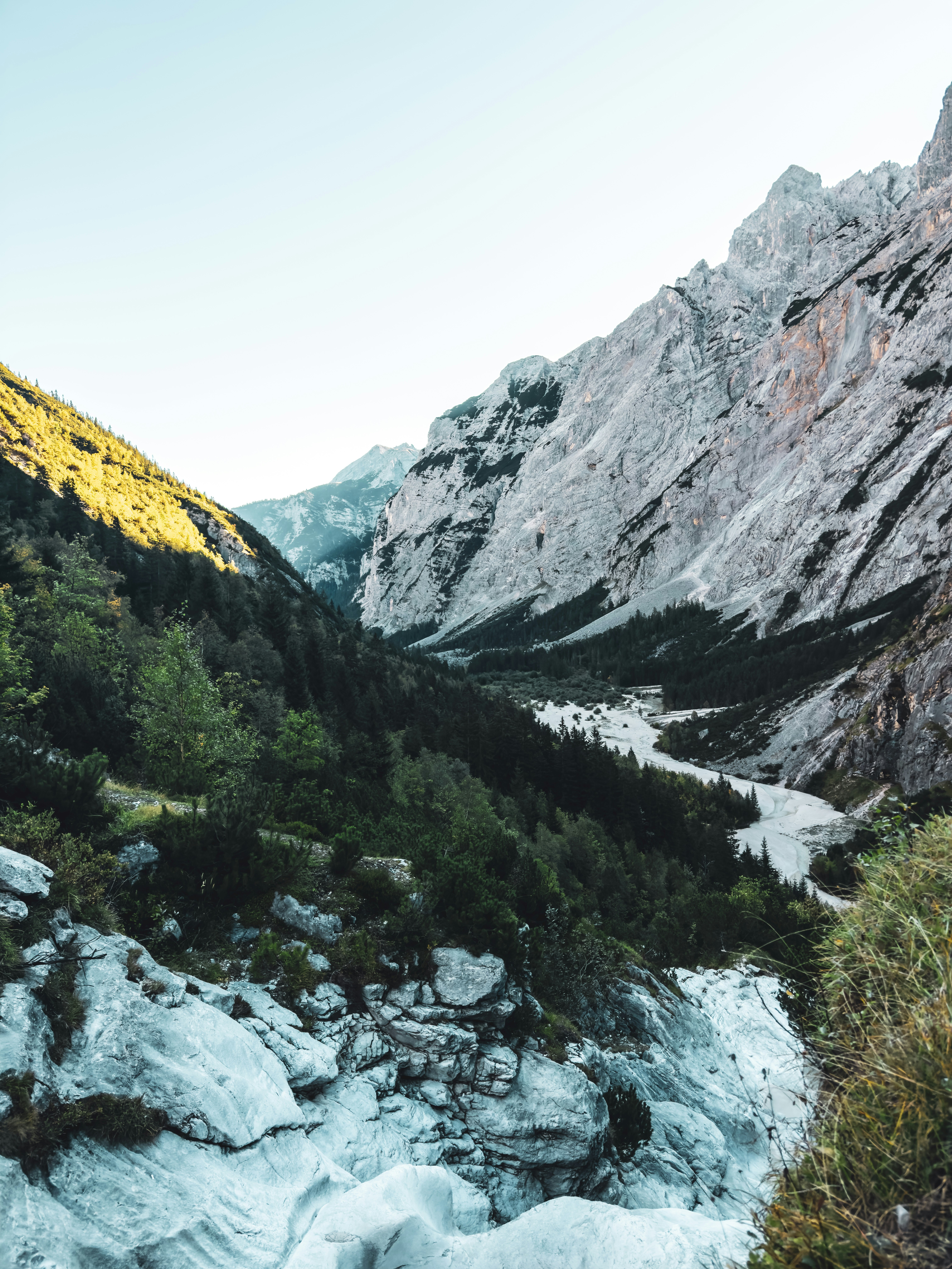 Sunlit Valley Beneath Snowy Peaks