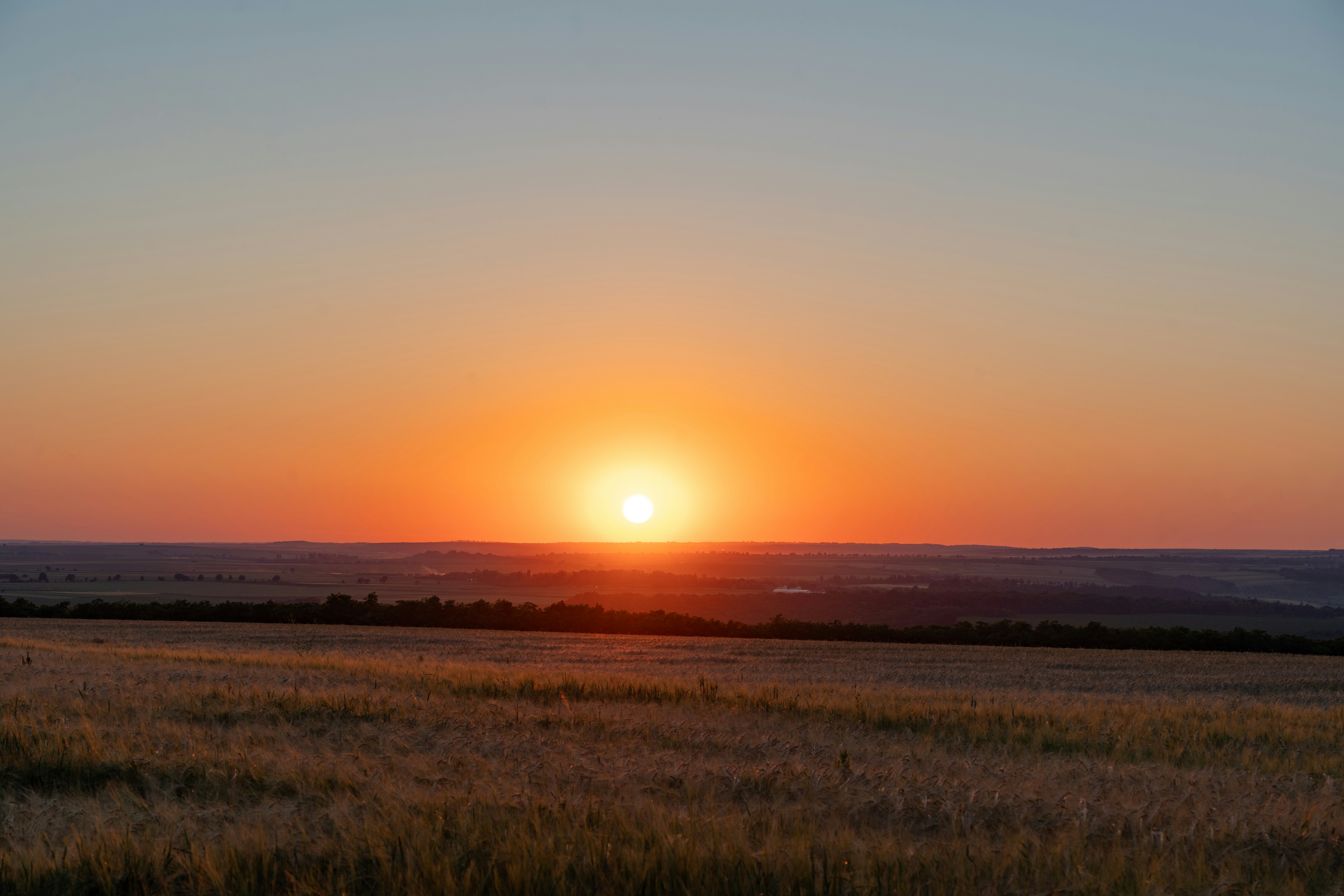 Evening Ember: Sun Settles Over a Quiet Prairie
