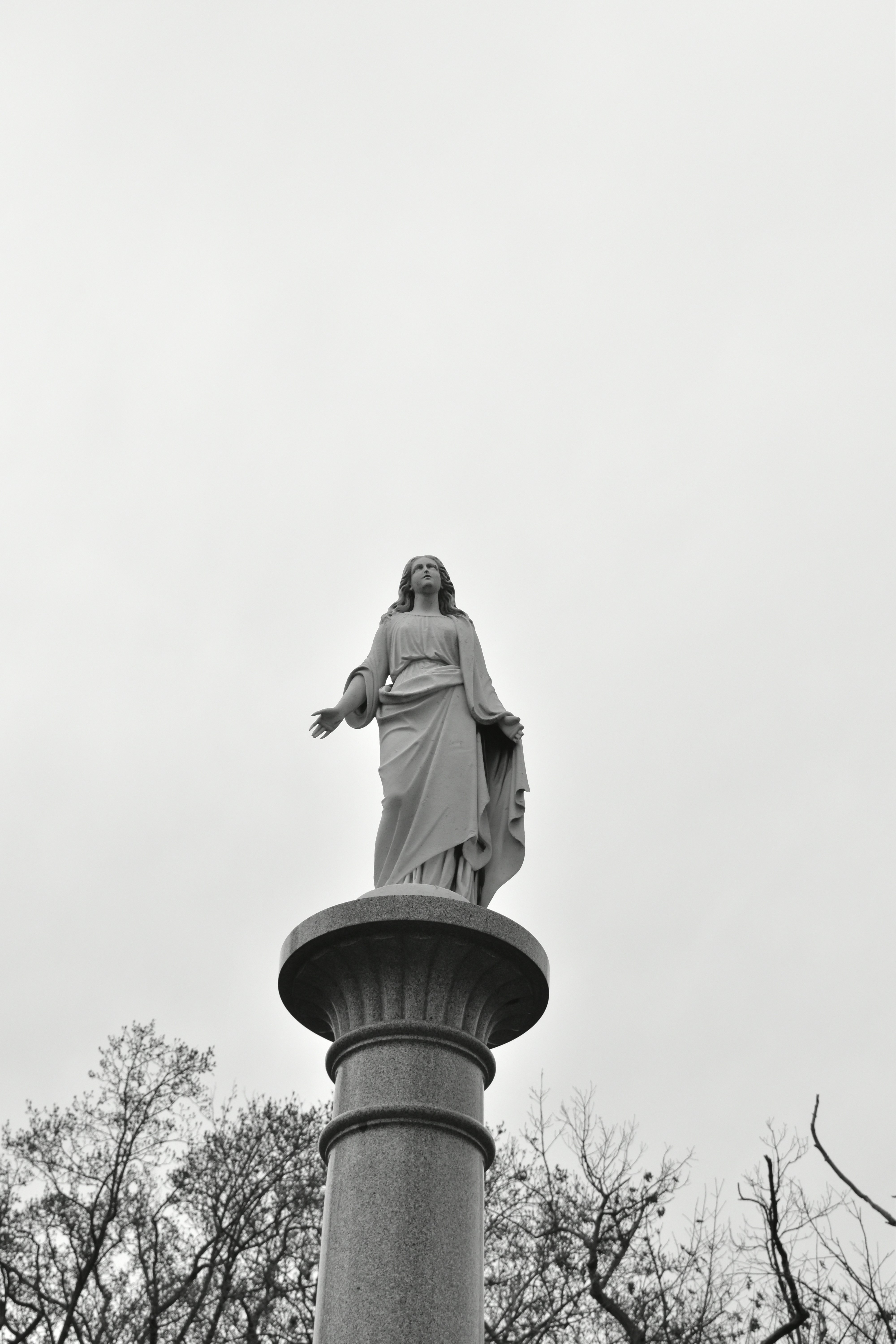 Ascendant Grace: A Statue Crowned on a Stony Column