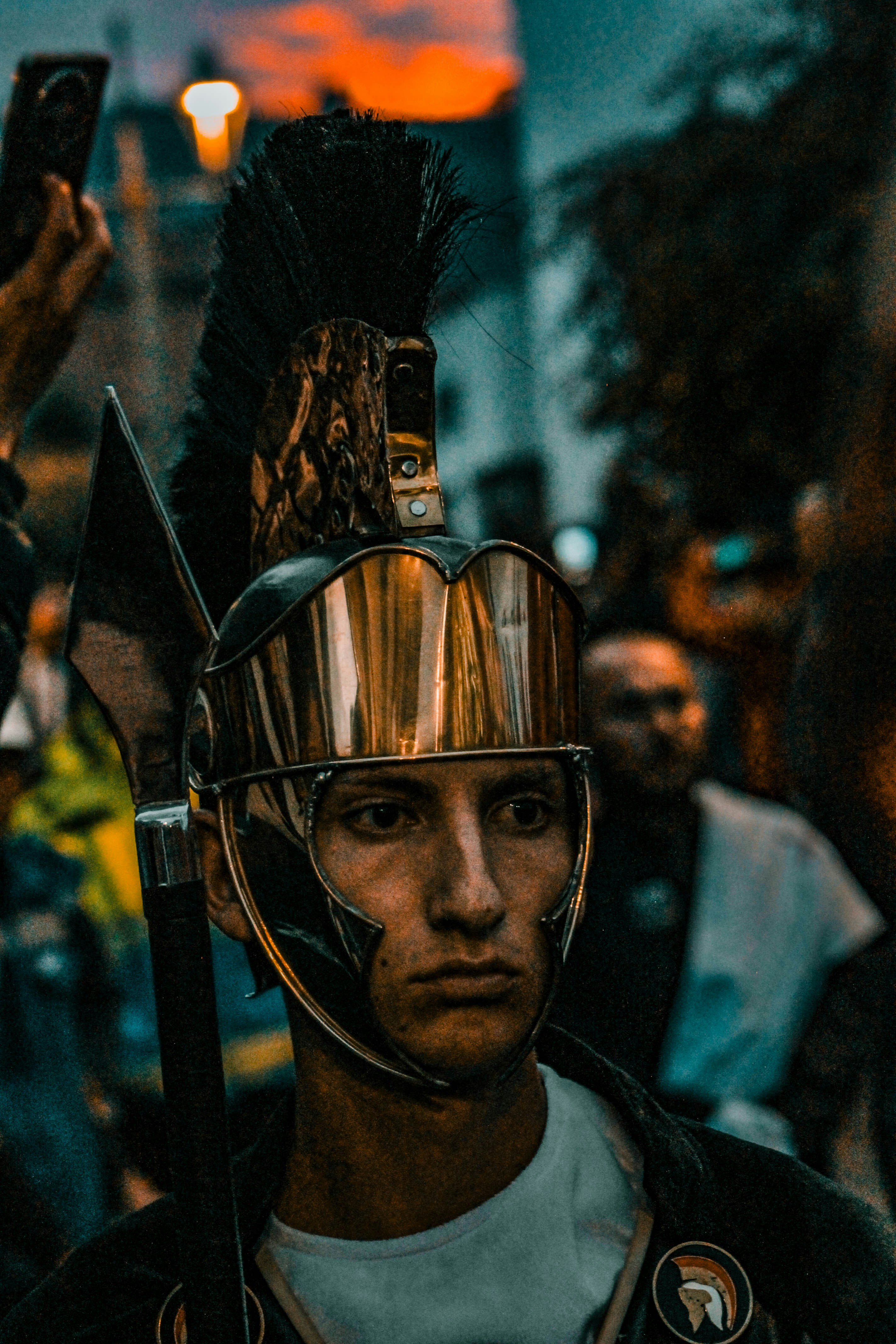 Roman Legionnaire Amid Neon Night