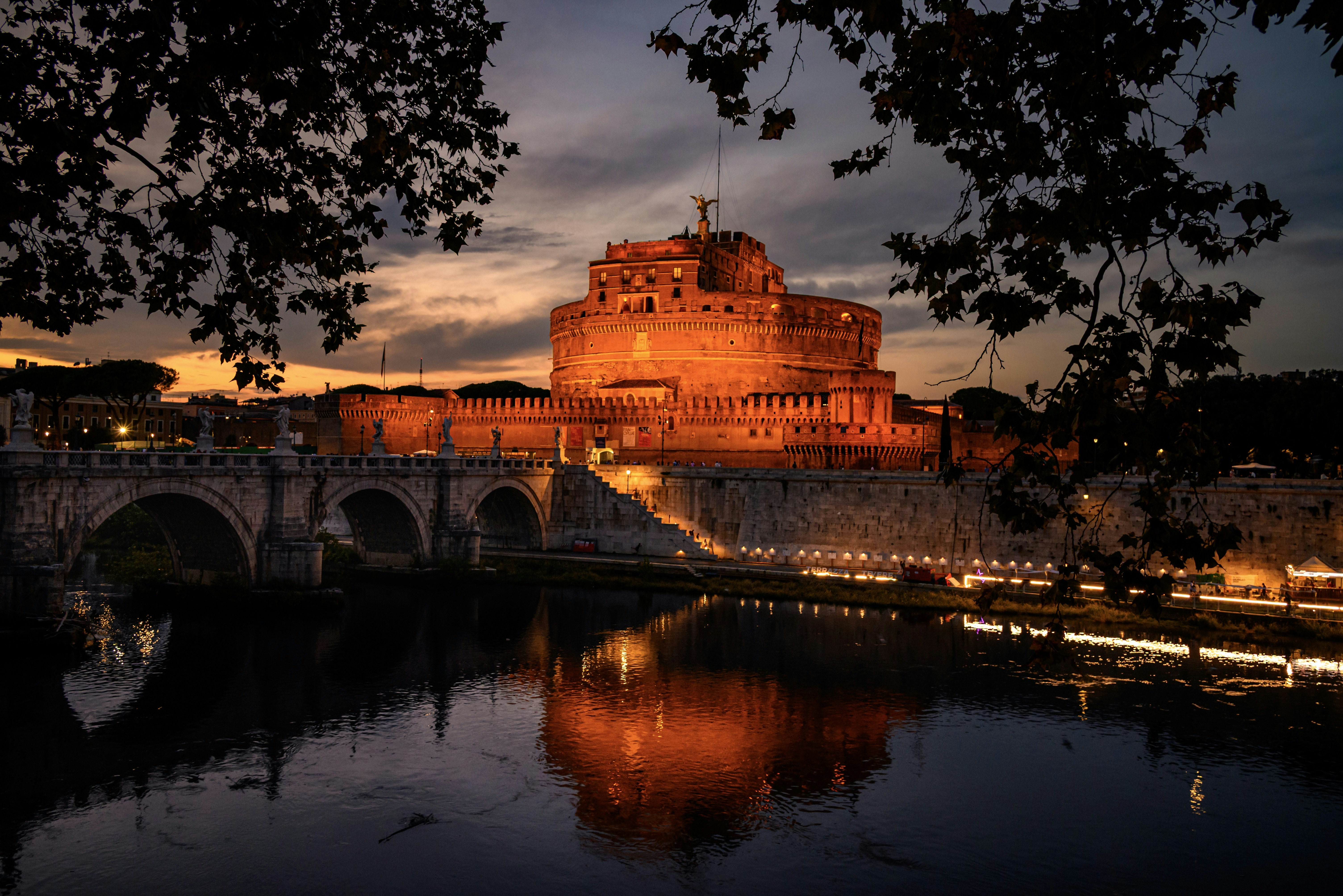 Golden Castle Over the Tiber at Dusk