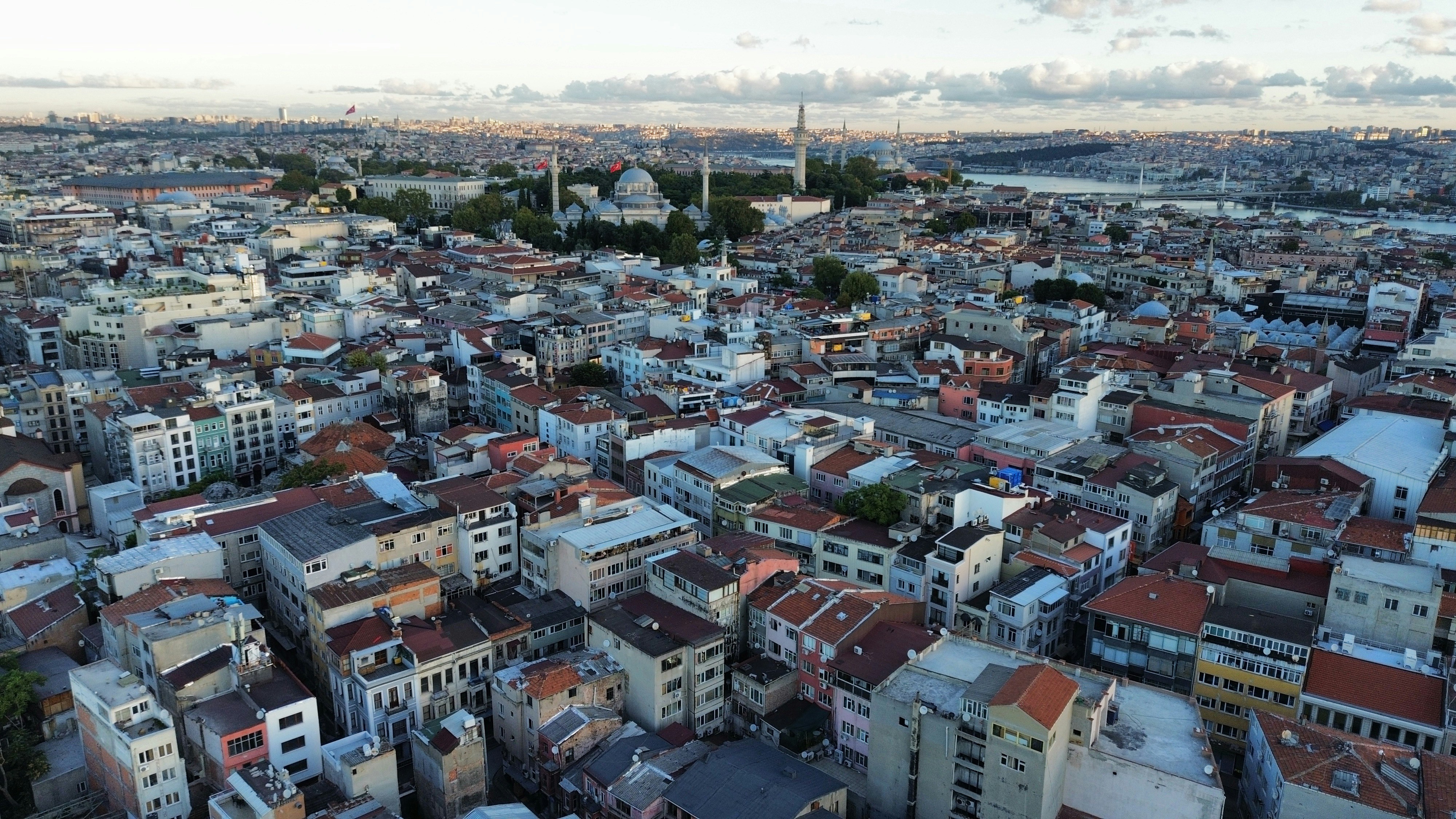 Aerial mosaic: the dense grid of a coastal city from above
