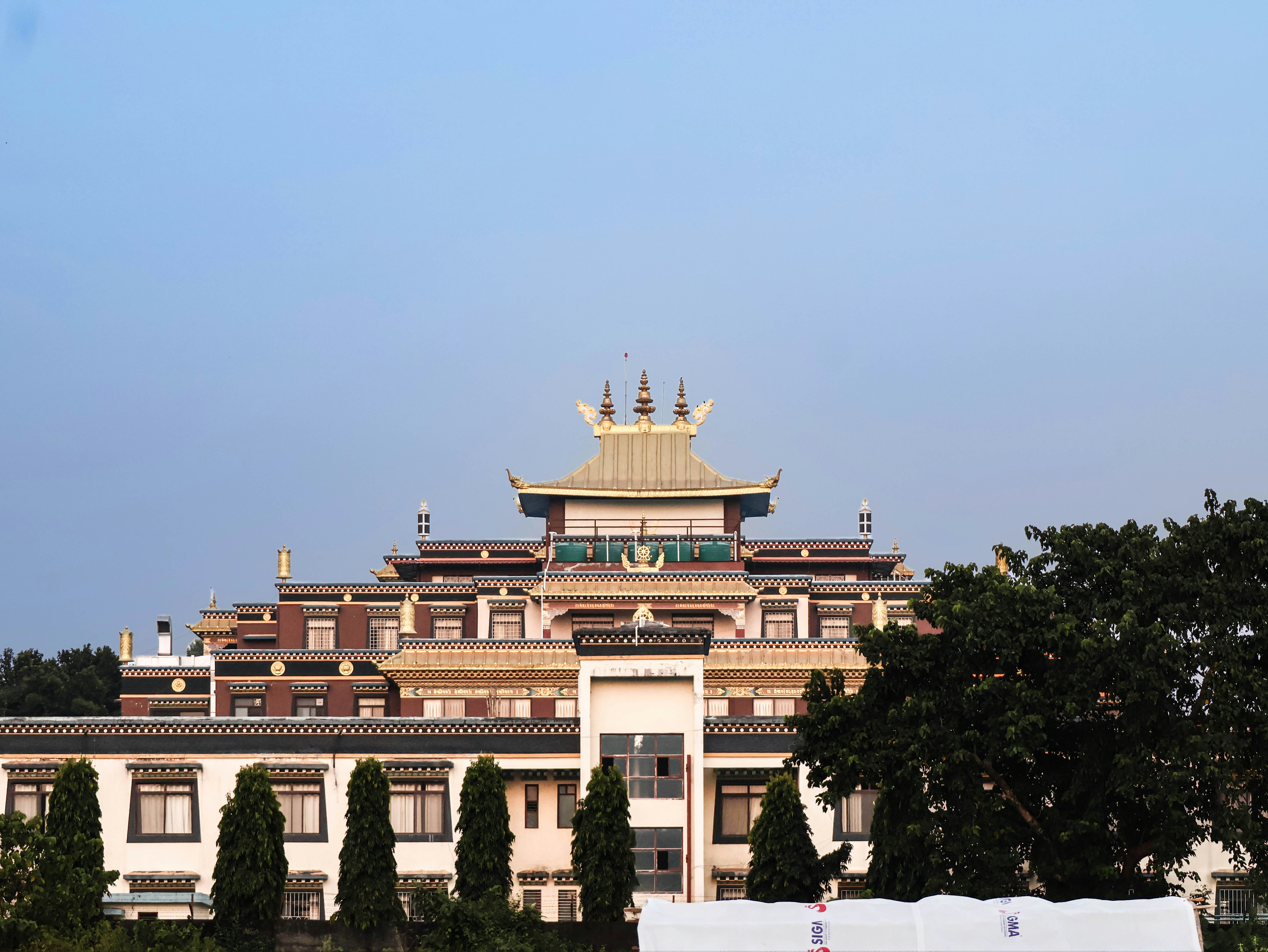 Layered Temple silhouette under a clear sky