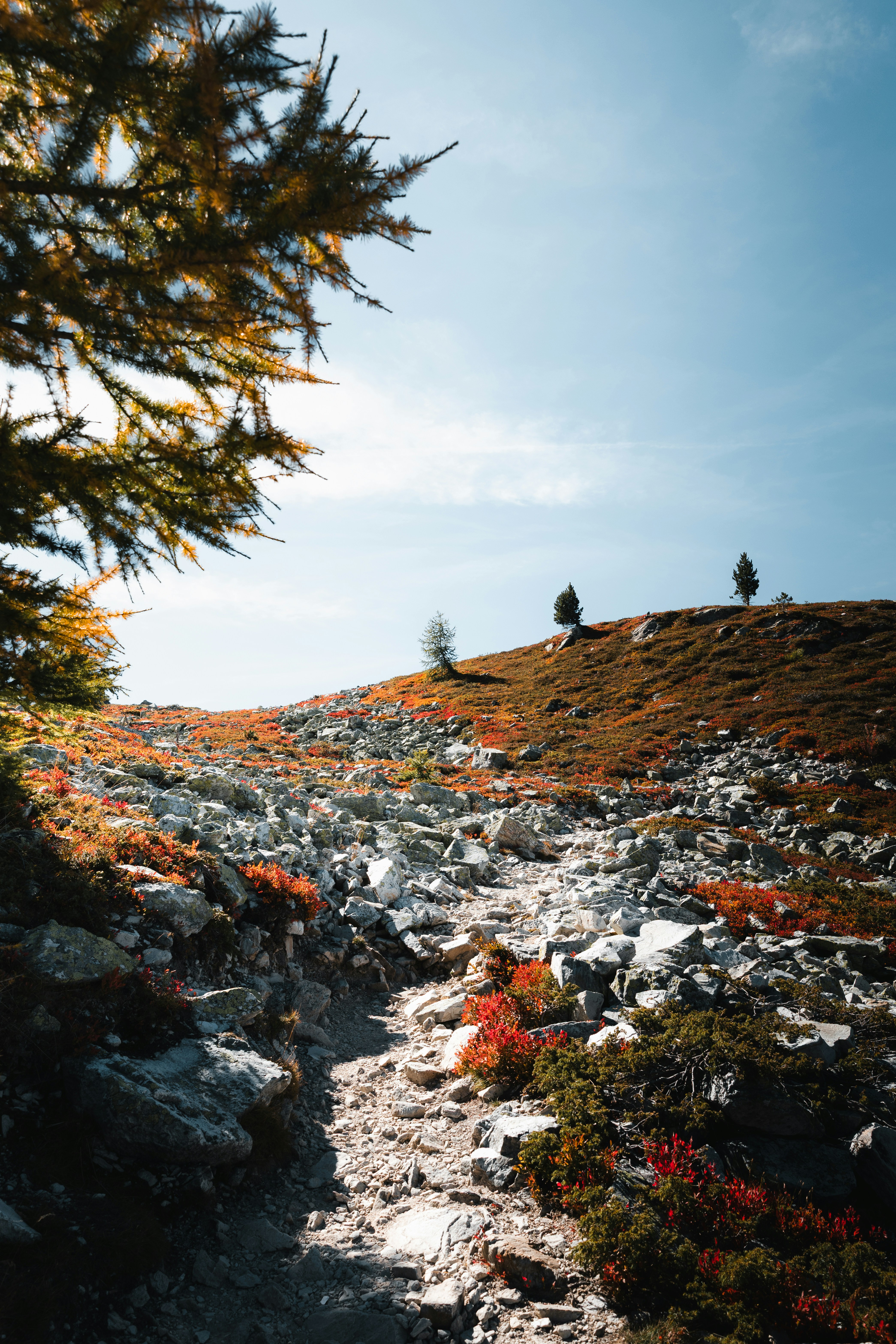 Rocky Ascent Under a Clear Alpine Sky