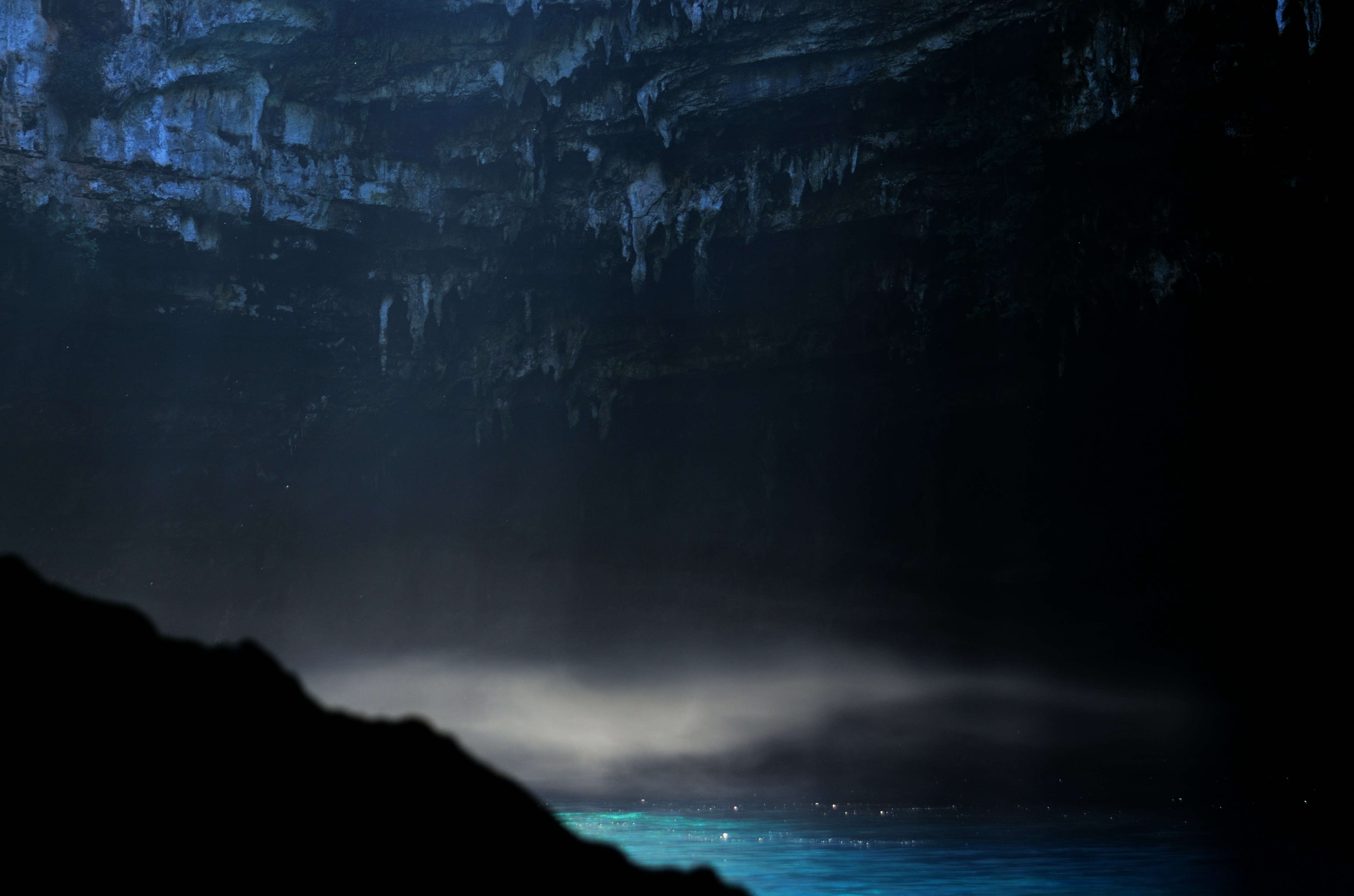 Dark Sea Cavern: Moonlit Mist Over a Hidden Coastal Edge
