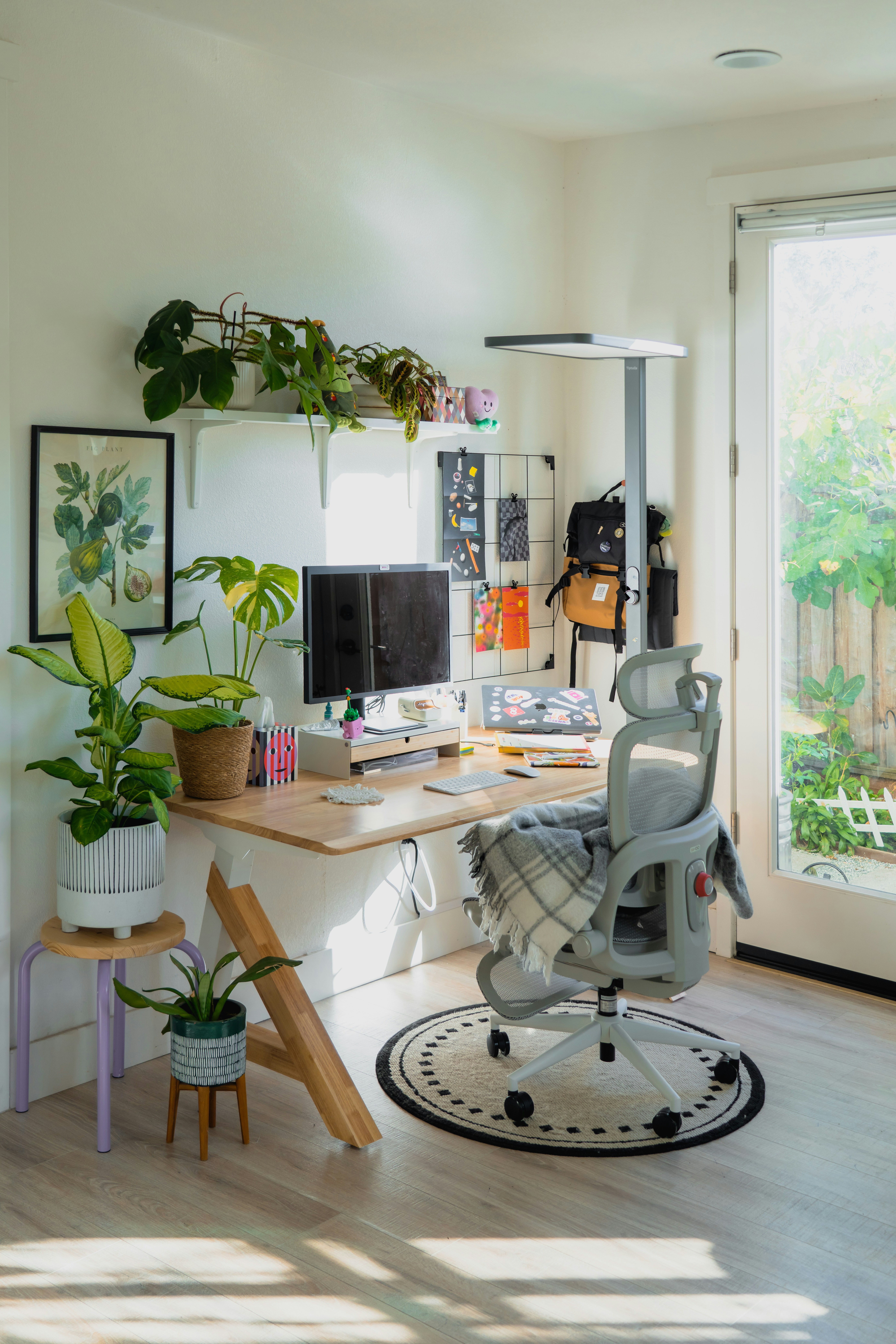 Sunlit Desk Oasis: A Green, Organized Creative Workspace