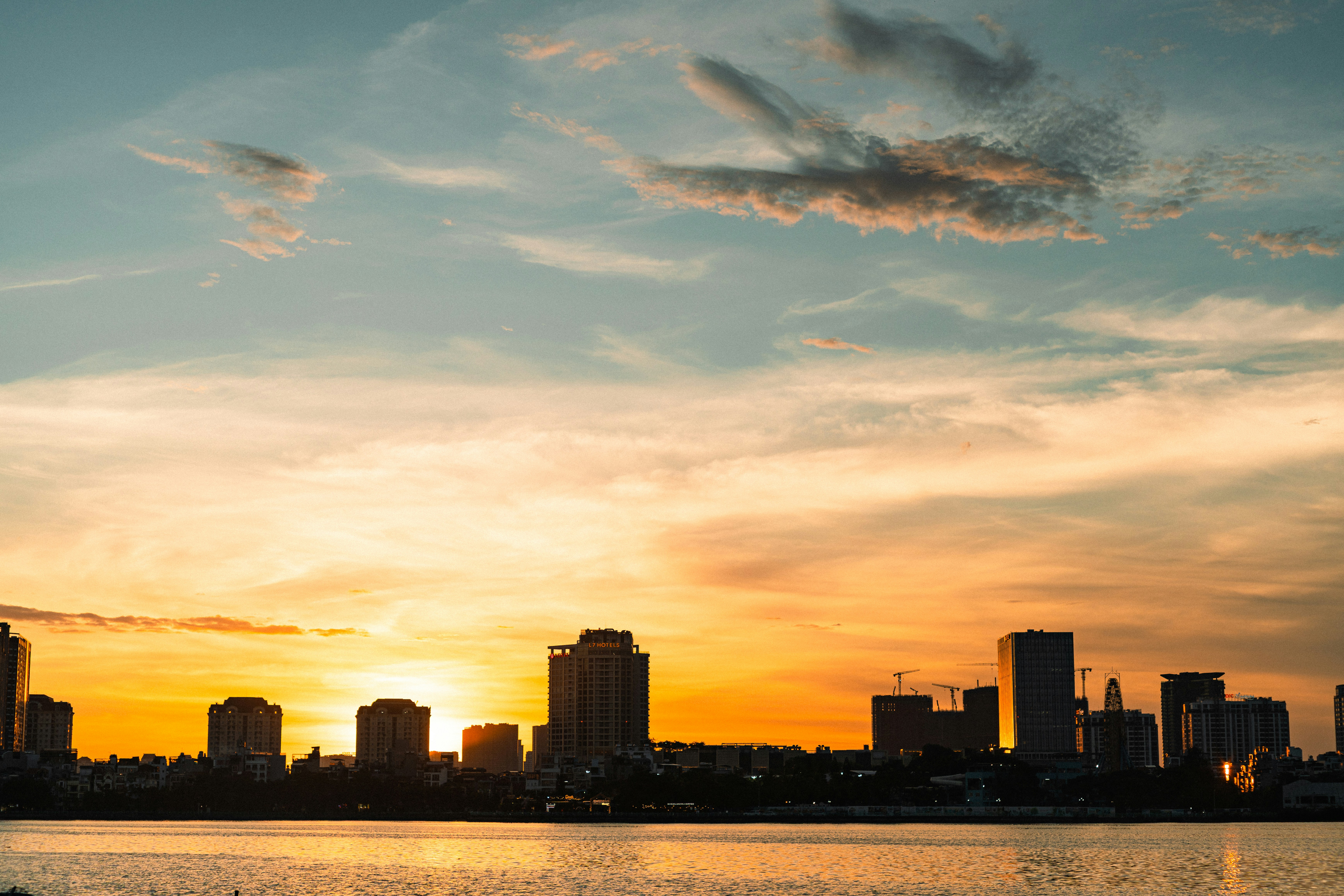 Sunset Over the Quiet Waterfront City