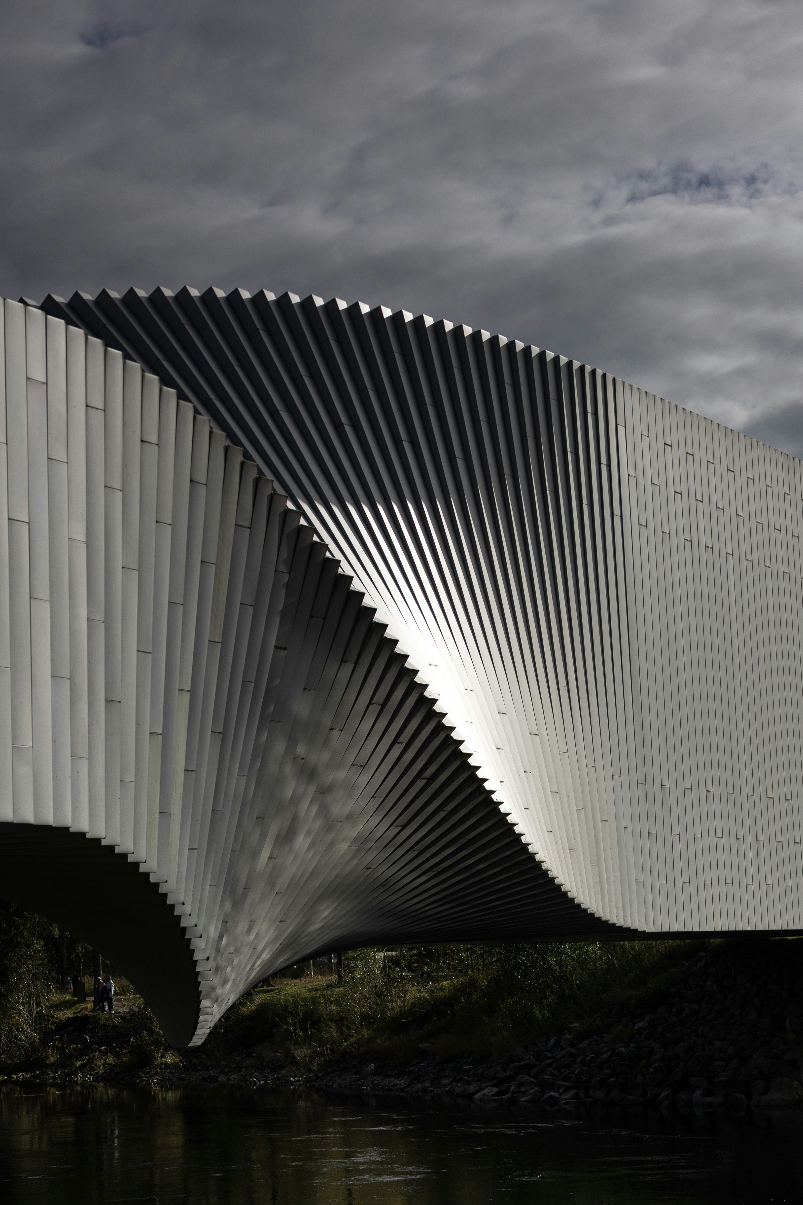 Architectural Ribbon: The Curving Facade of a Metallic Bridge