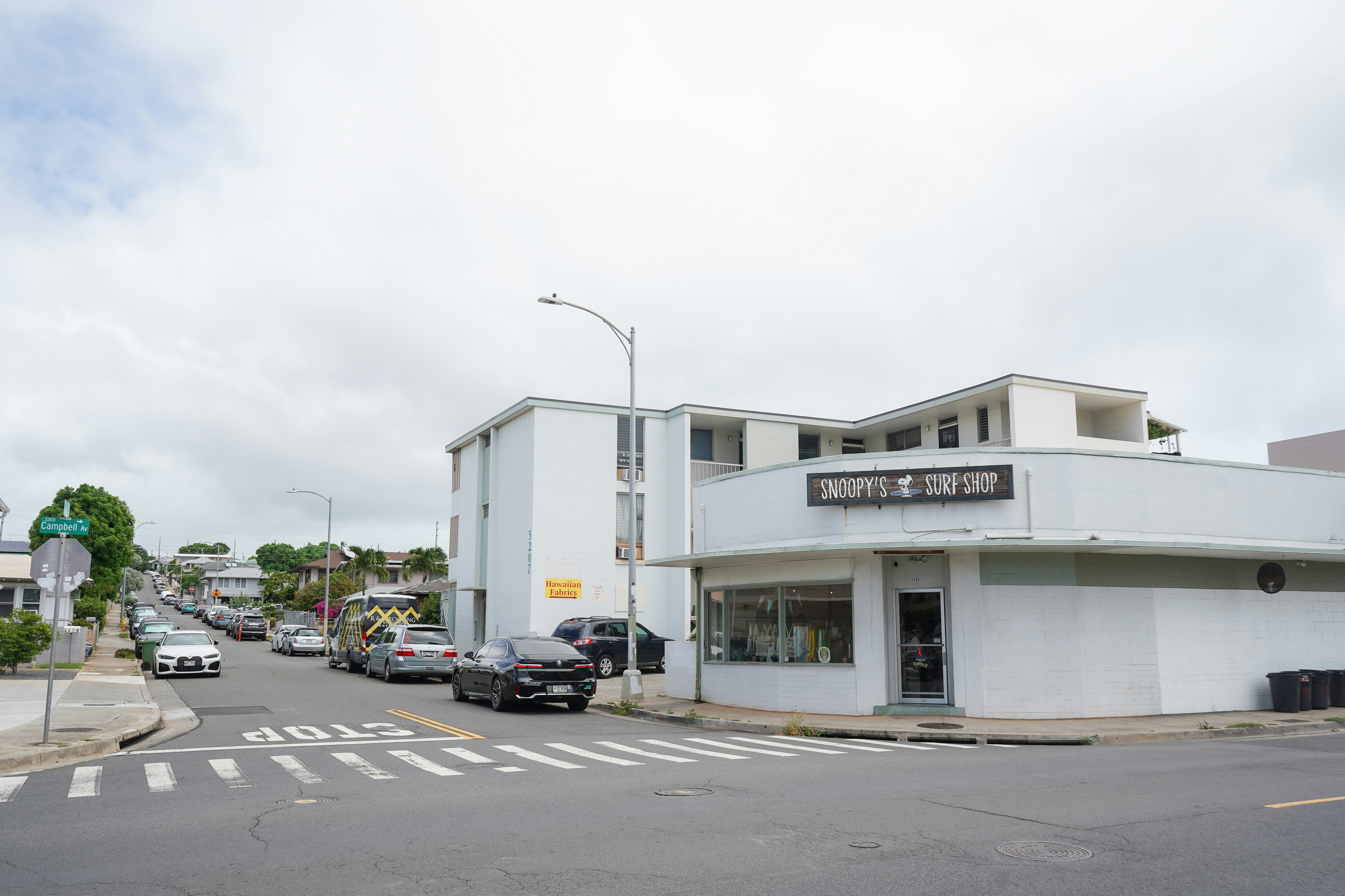 Snoopy’s Surf Shop at an Oceanfront Corner