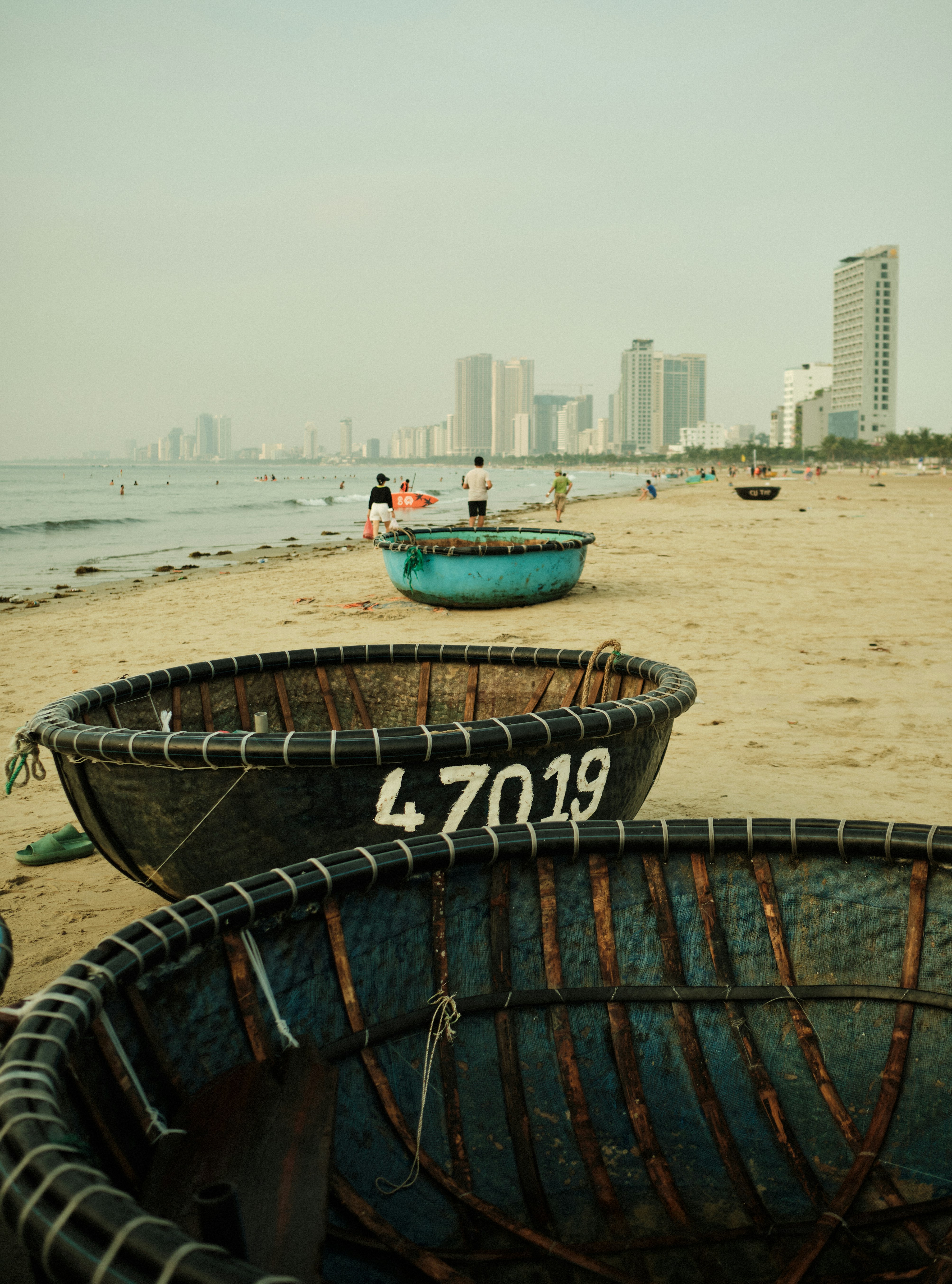 Blue Boats at Dune of Coastal City