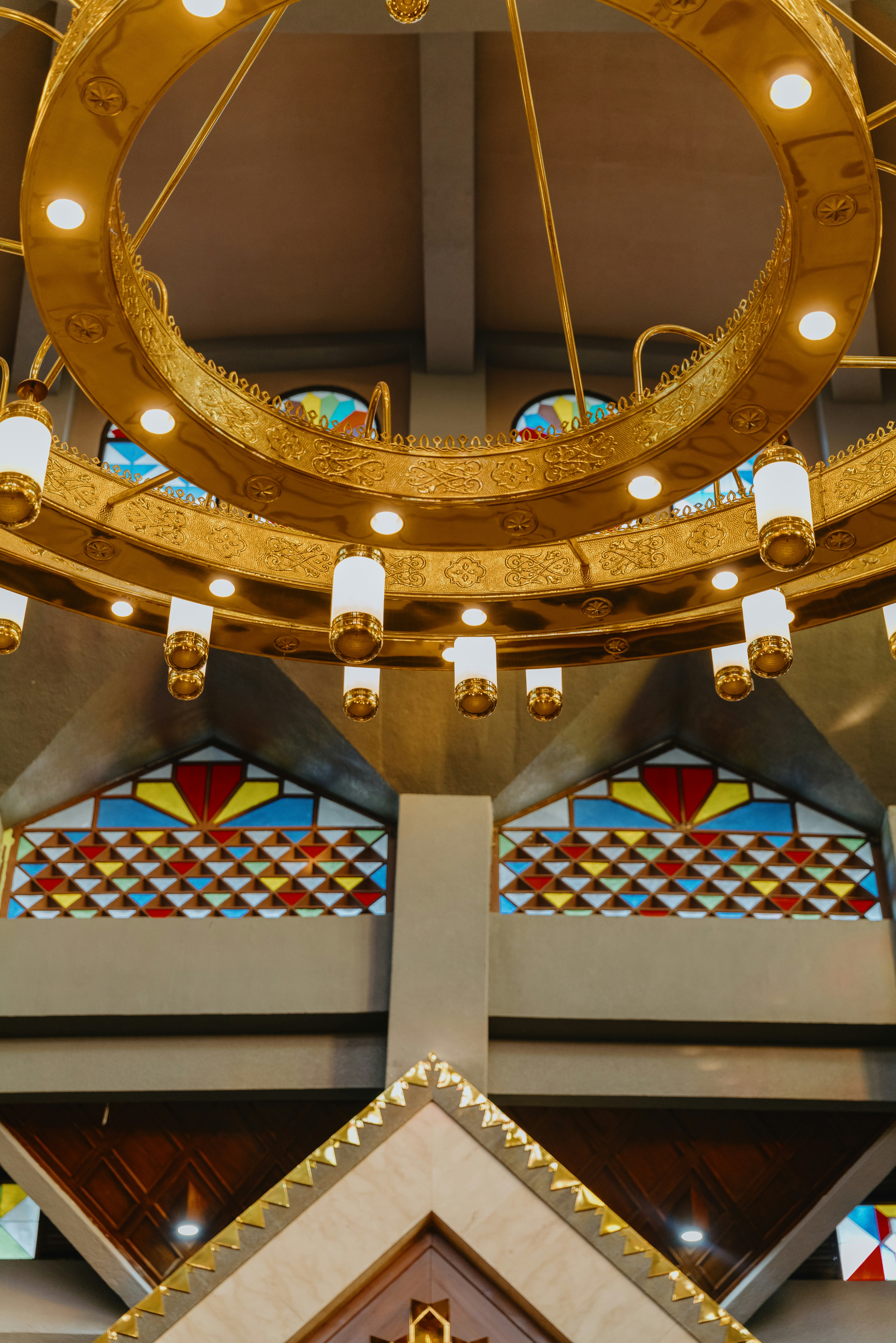 Golden Ring Above Stained Glass: Interior Monumental Illumination