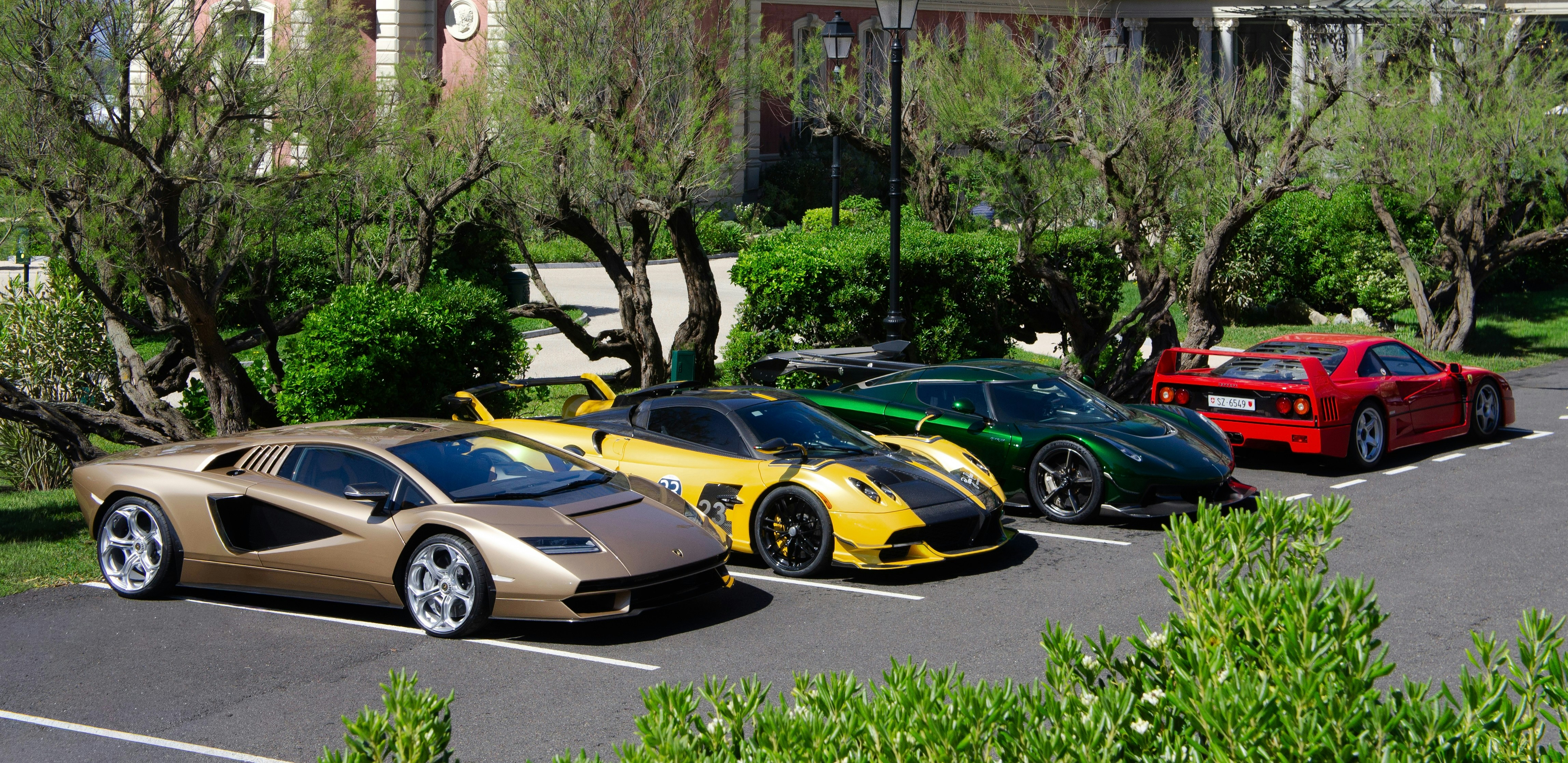 Bronze Luster: A Row of Hypercars in Sunset Parking