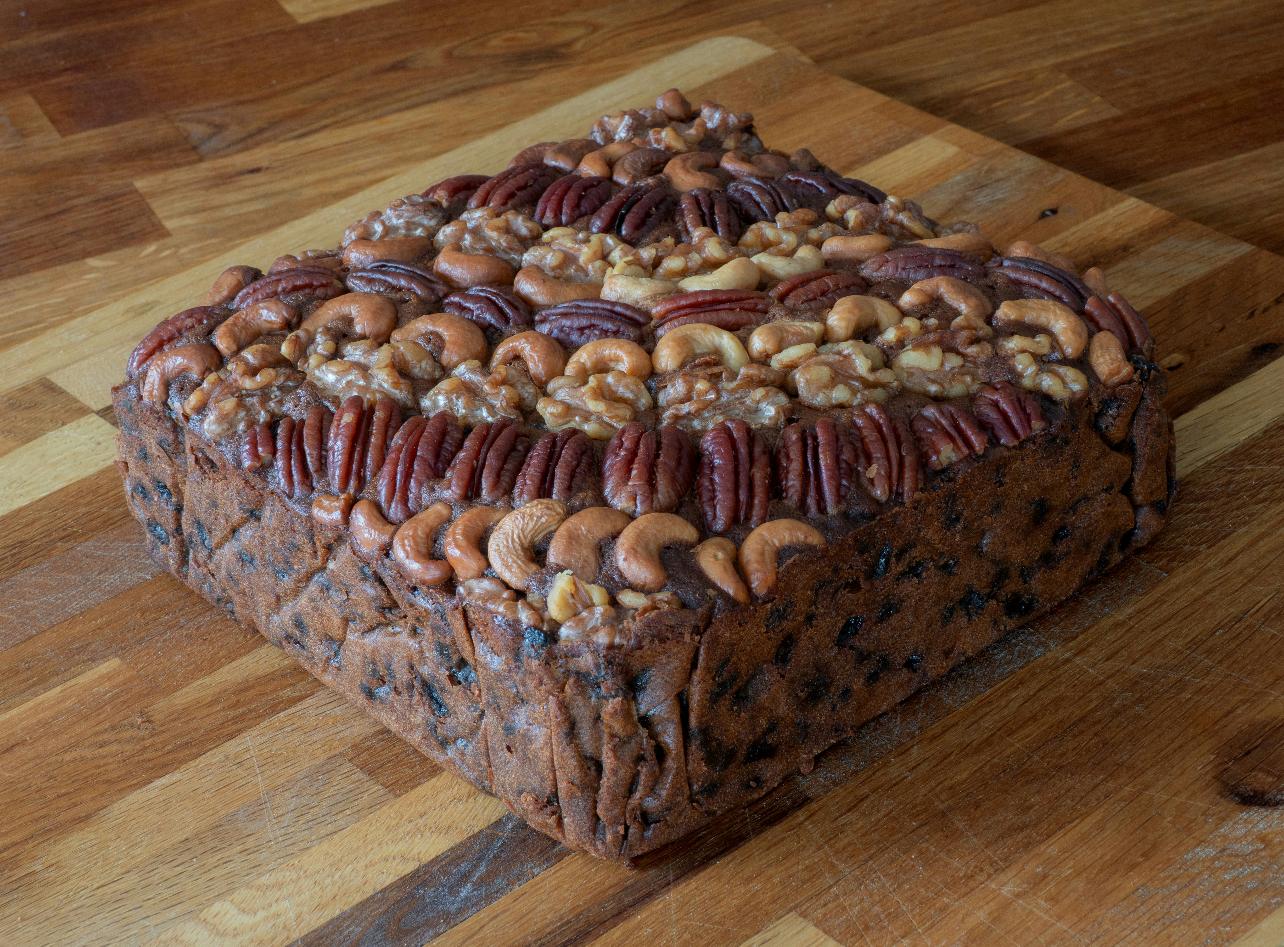 Whole Grain Chocolate-Pecan Marble Cake with Nut Toppers