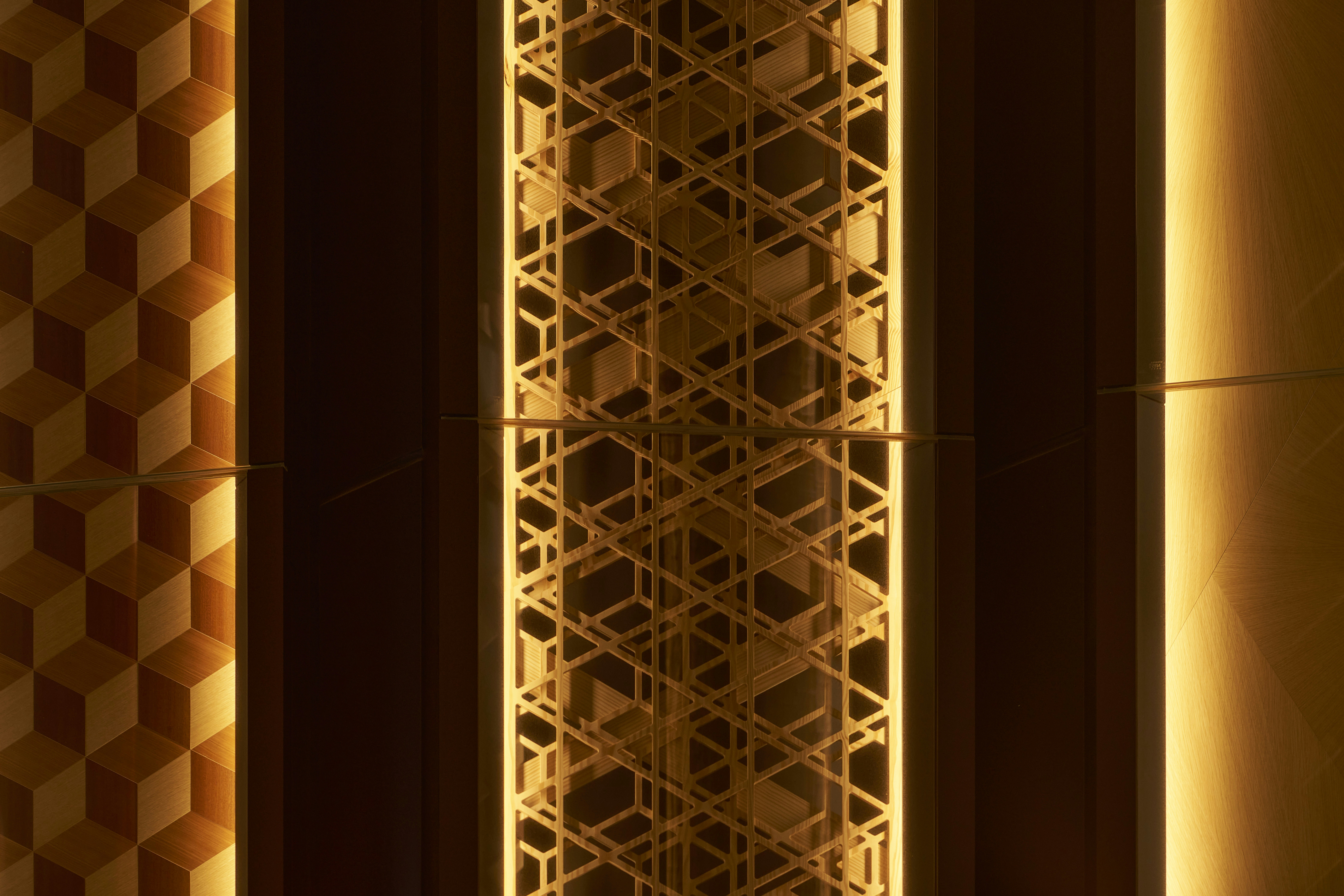 Golden Lattice Echoes: A Rythmic Facade in Warm Light