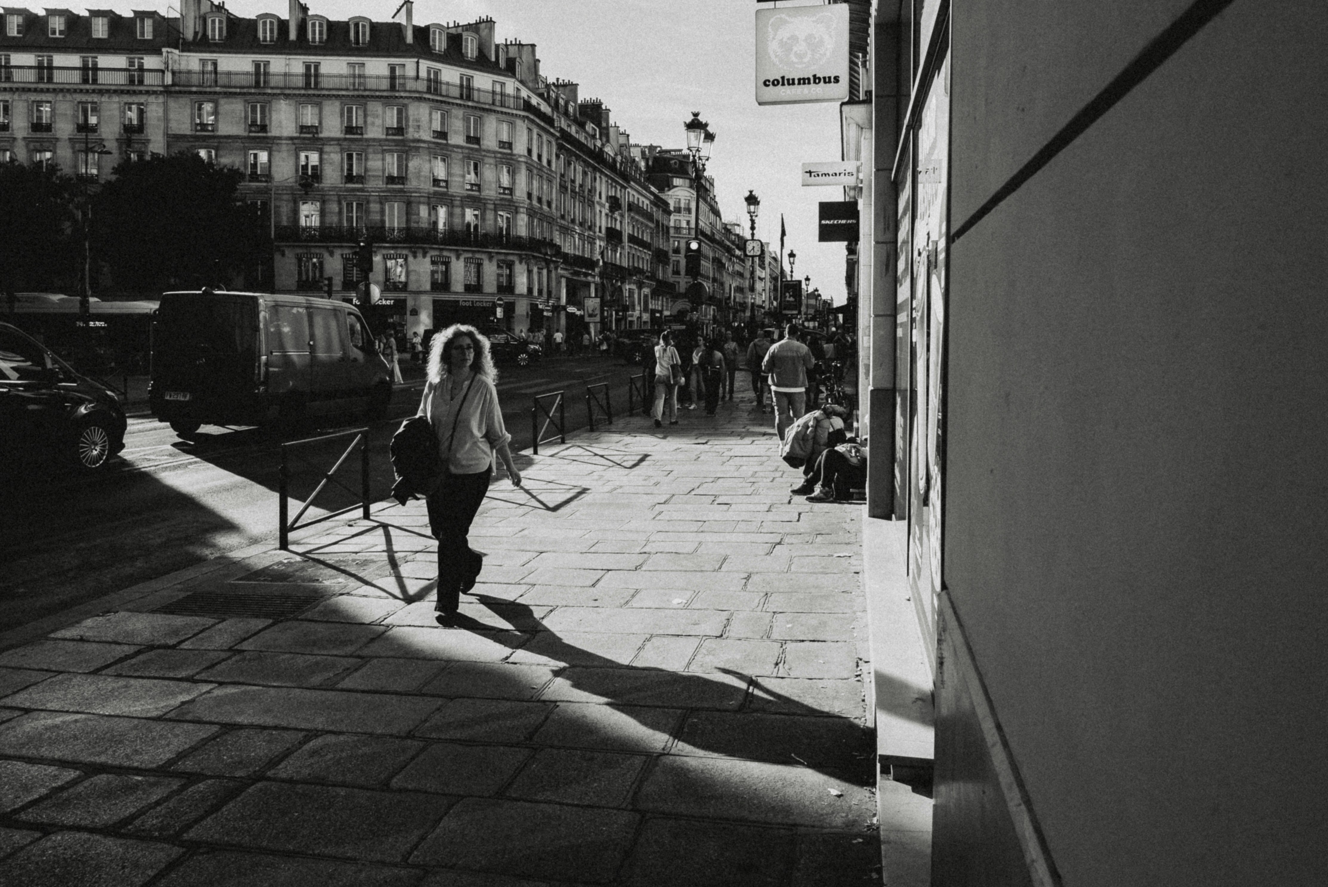 Crosswalk Sunlit Pause on a Parisian Boulevard
