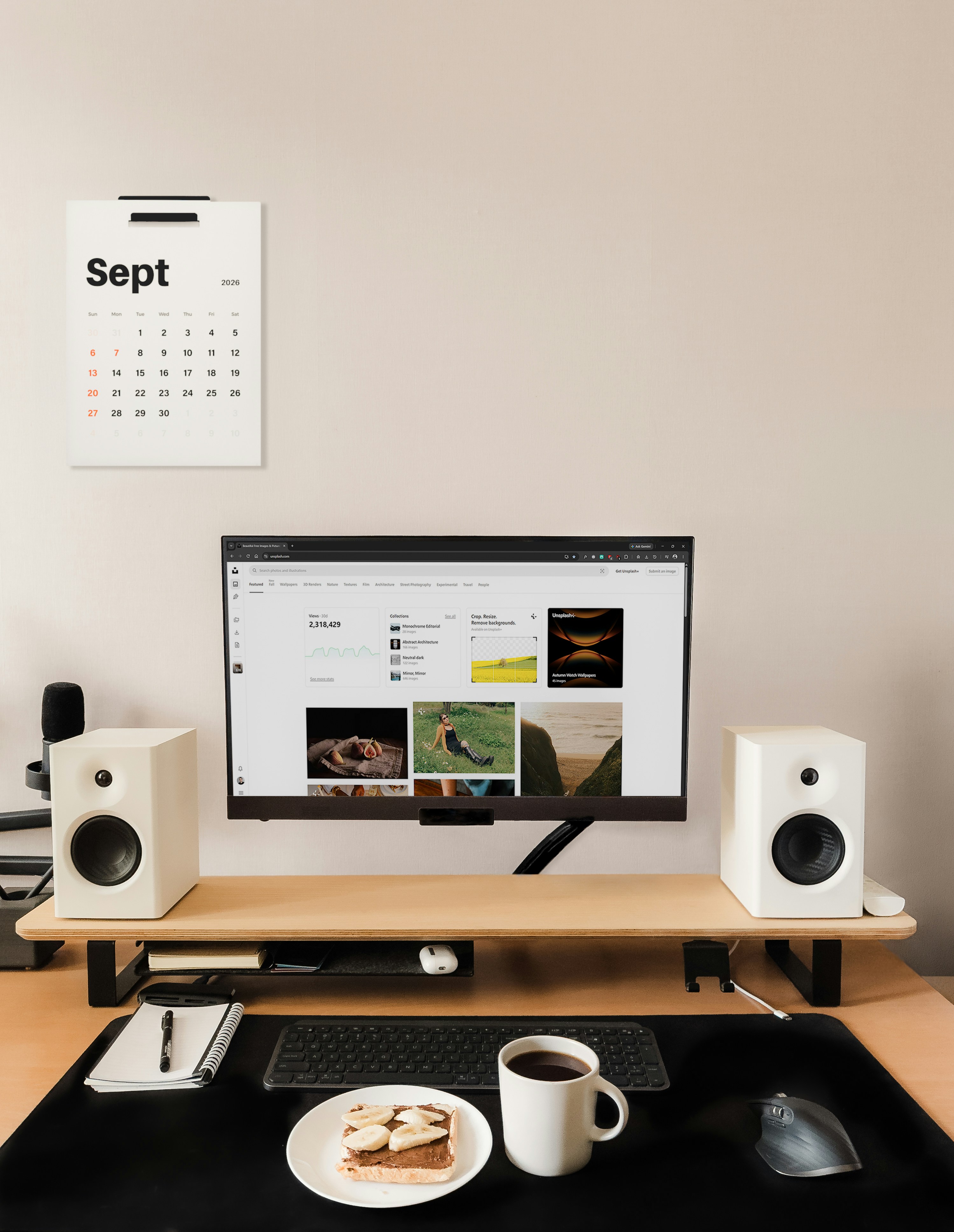 Minimal Tech Nook: Monitor, Speakers and Cookie Break