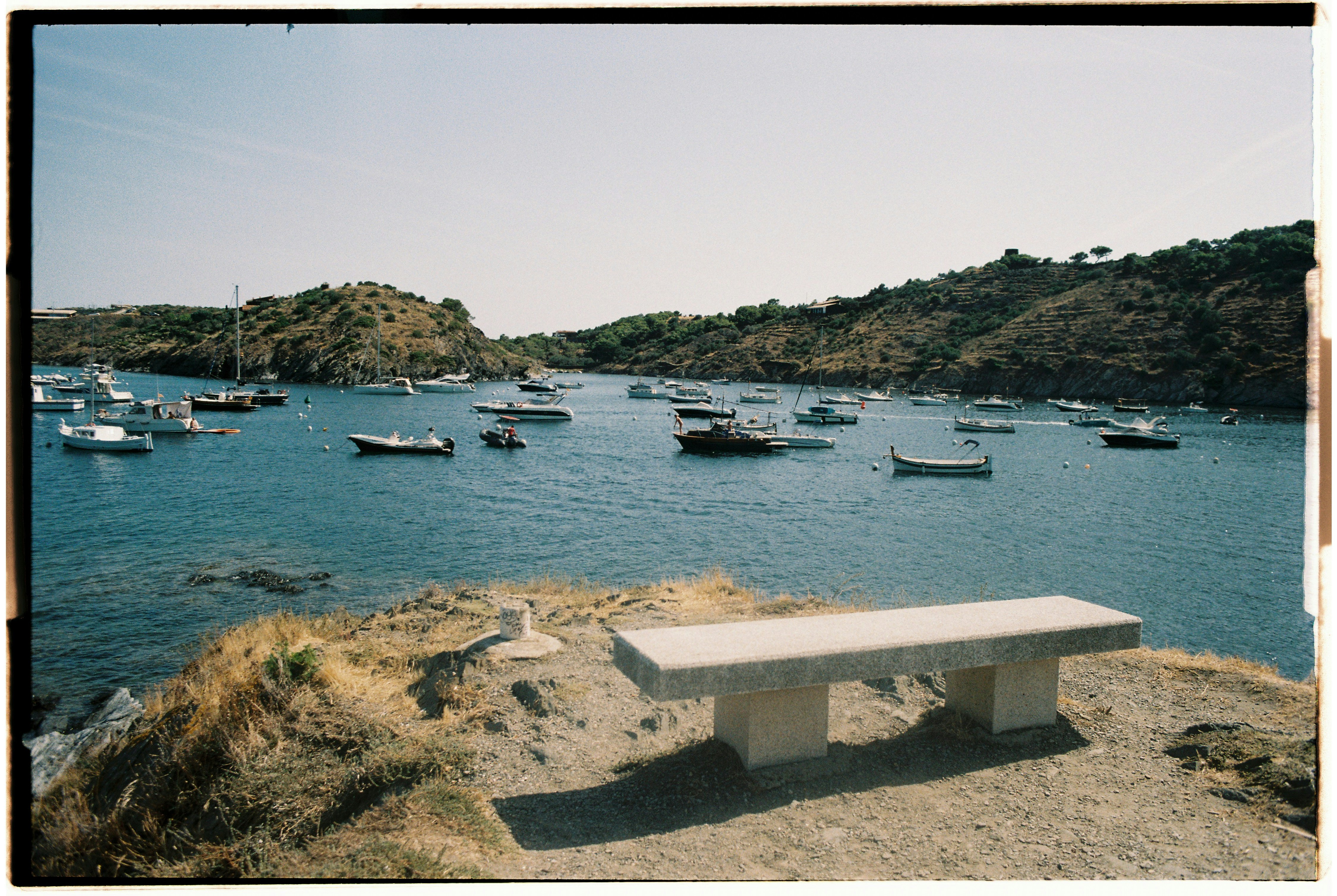 Coastal Bench Overlooking a Fleet of Docks