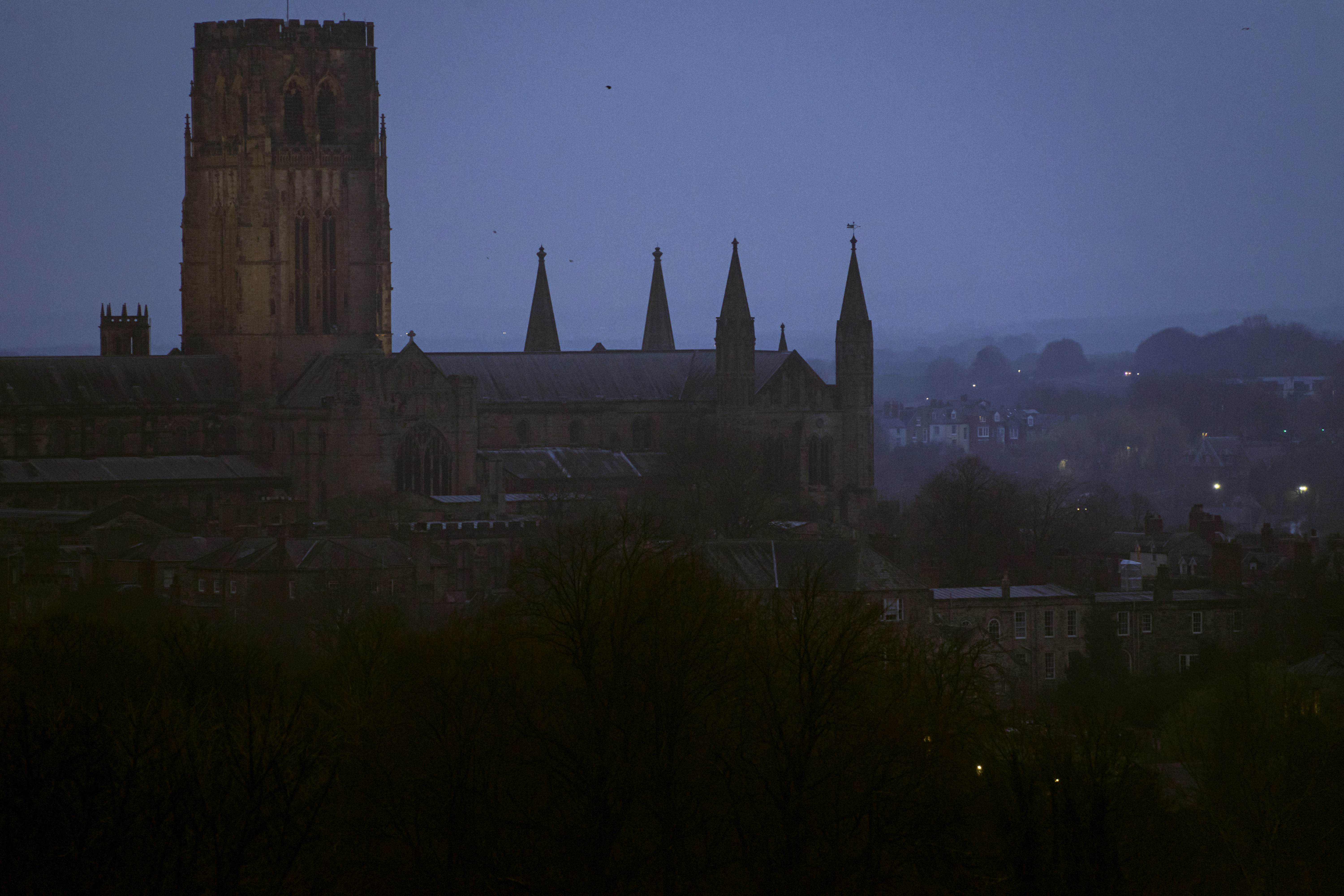Twilight Cathedral Silhouette Over a Quiet Town