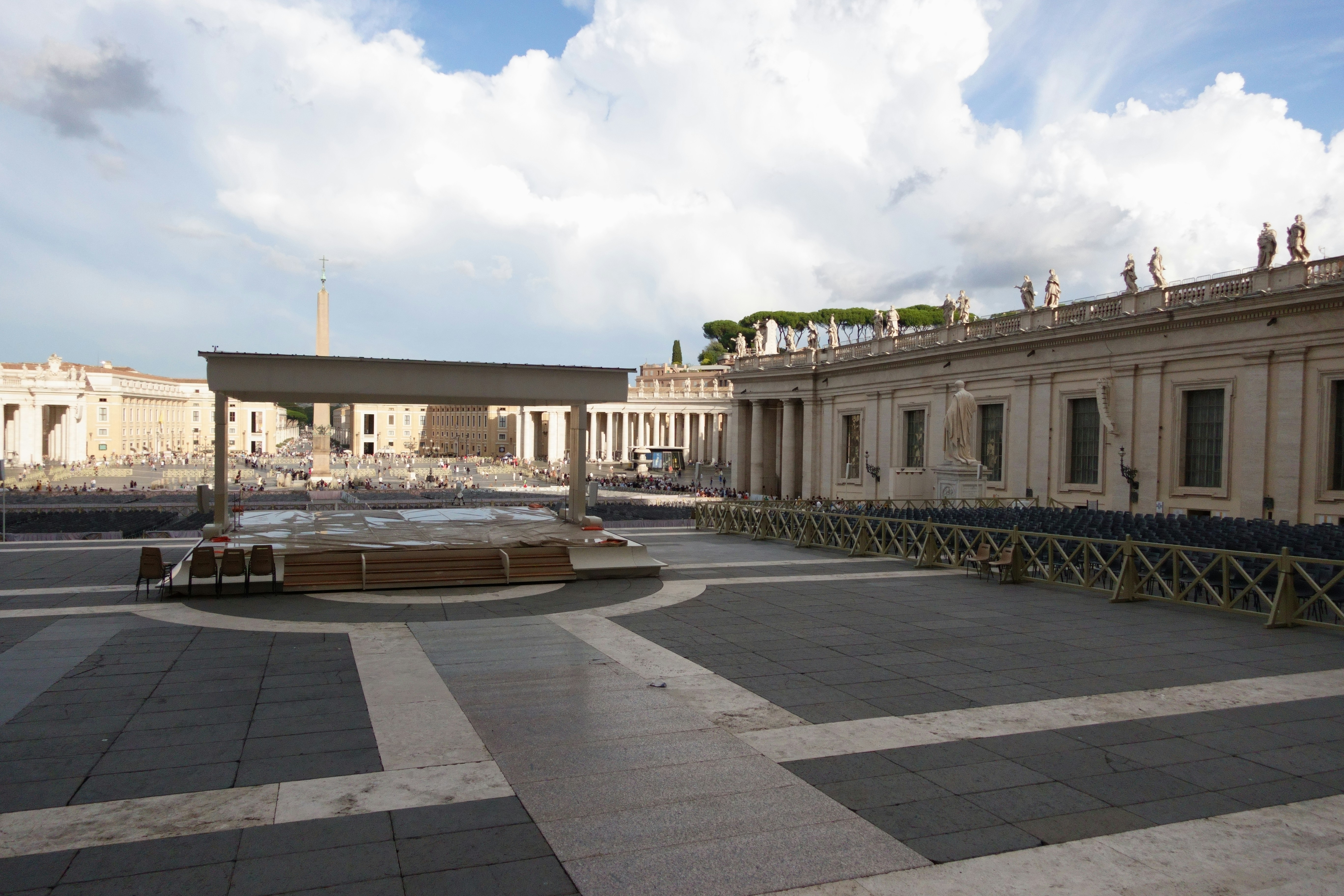 Quiet Piazza at Sunlit Empire: A Shadowed Plaza with Classical Terrace