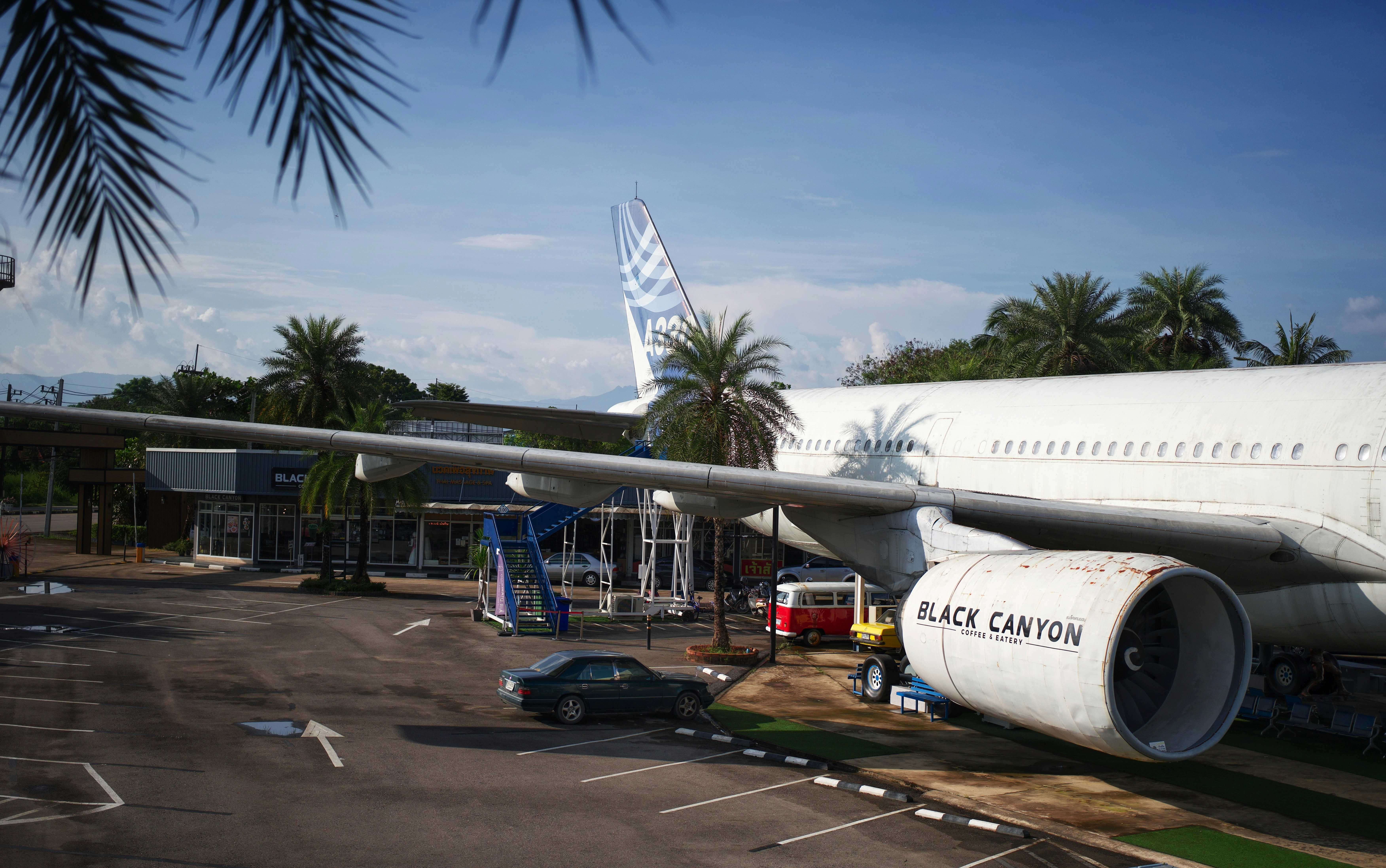 Jet at Rest: A Tropical Gateway Under Palm Shadows