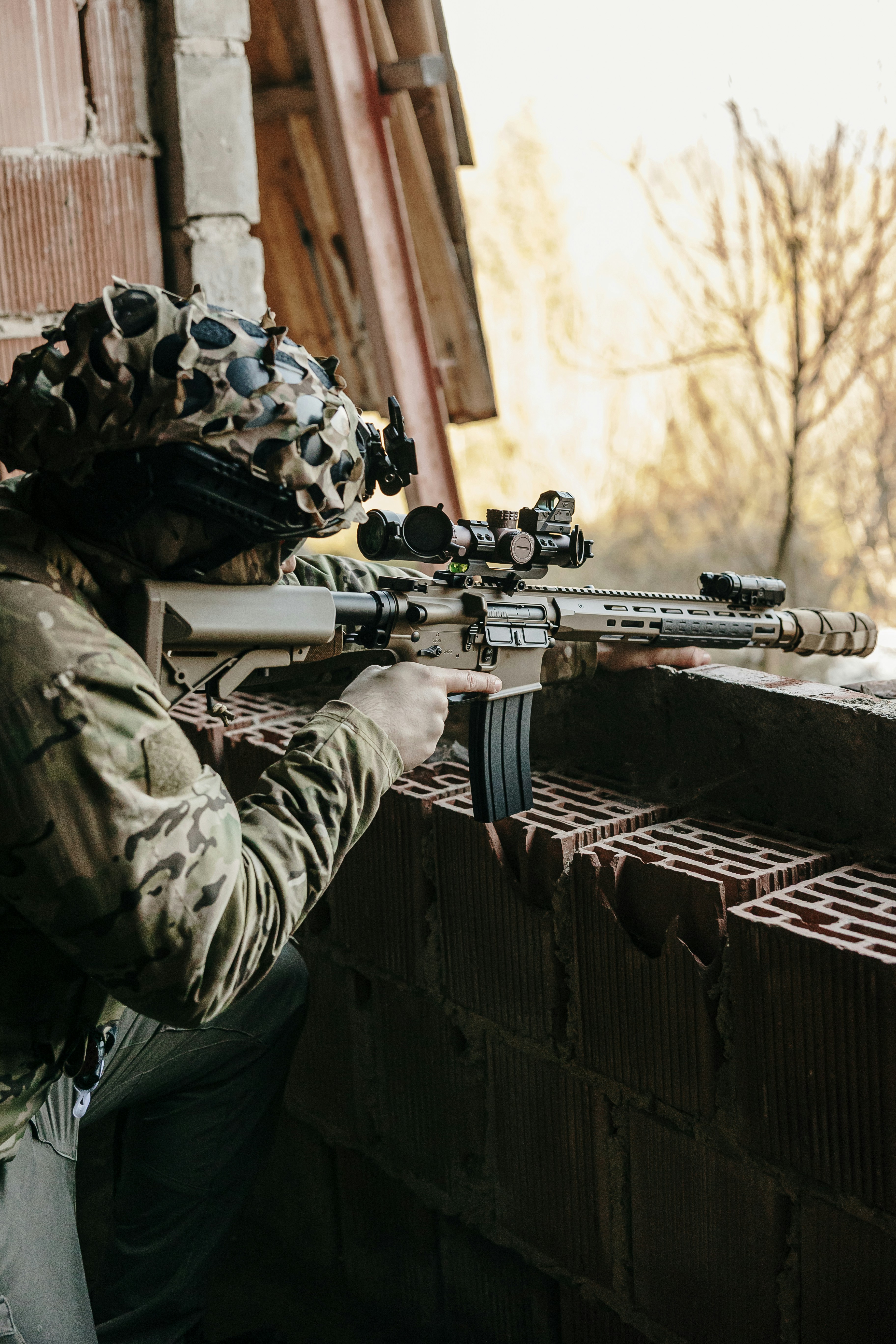 Rifleman in a Brick Wall Perch: Precision at Dusk