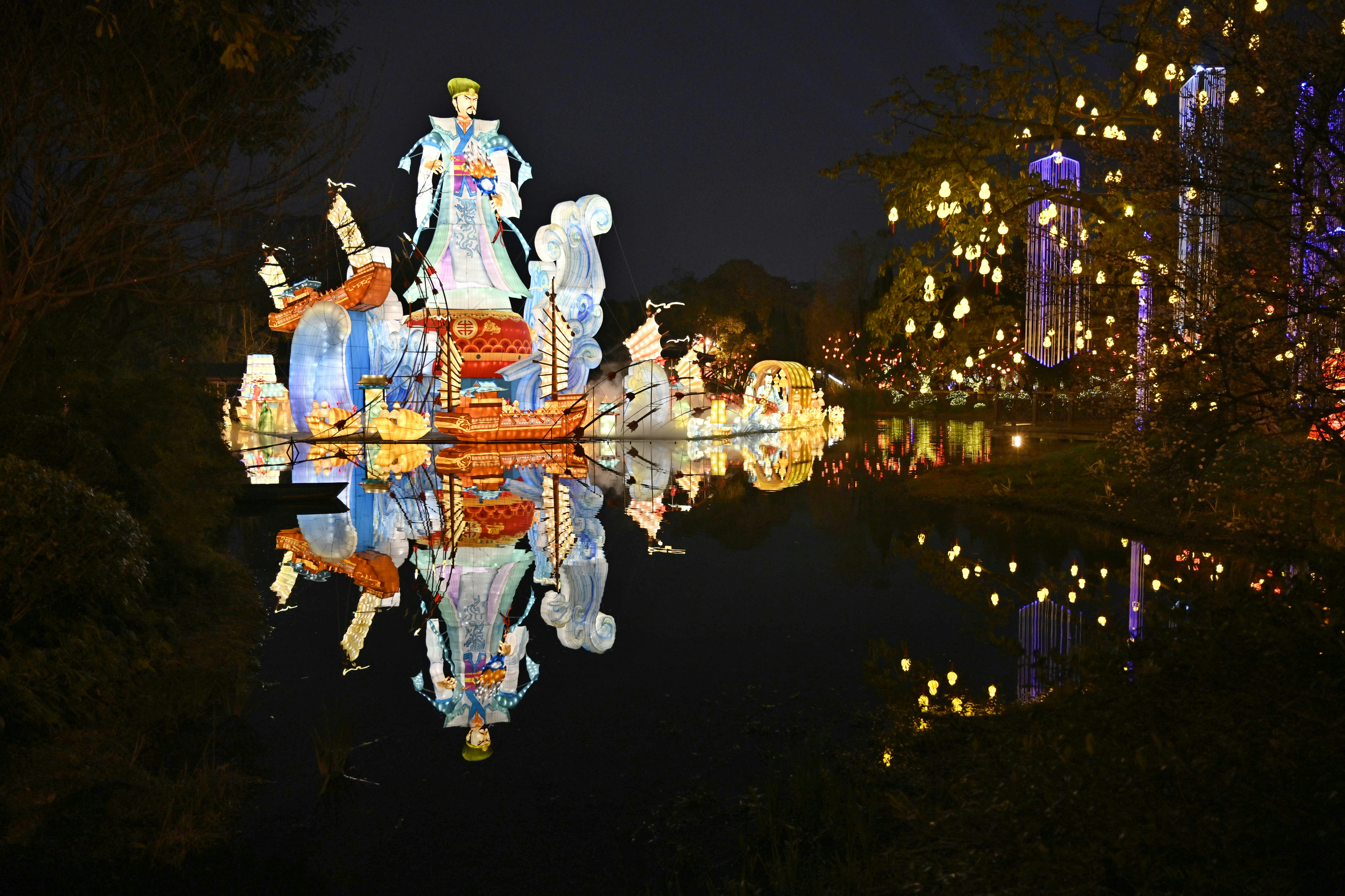 Luminous Floating Parade: Reflections Beneath Night Skies