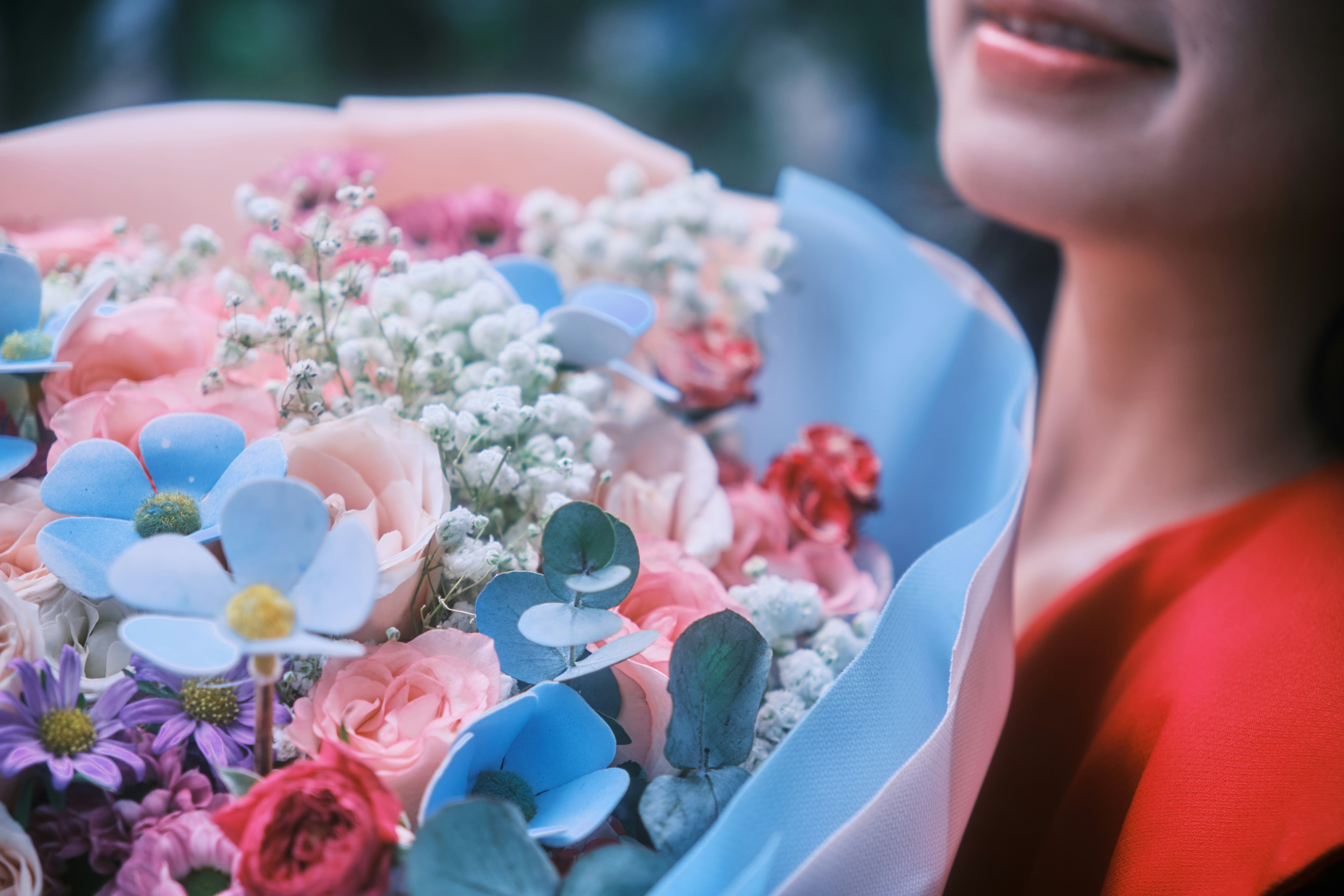 Bouquet in Soft Light: A Bloom of Pastels and a Smile