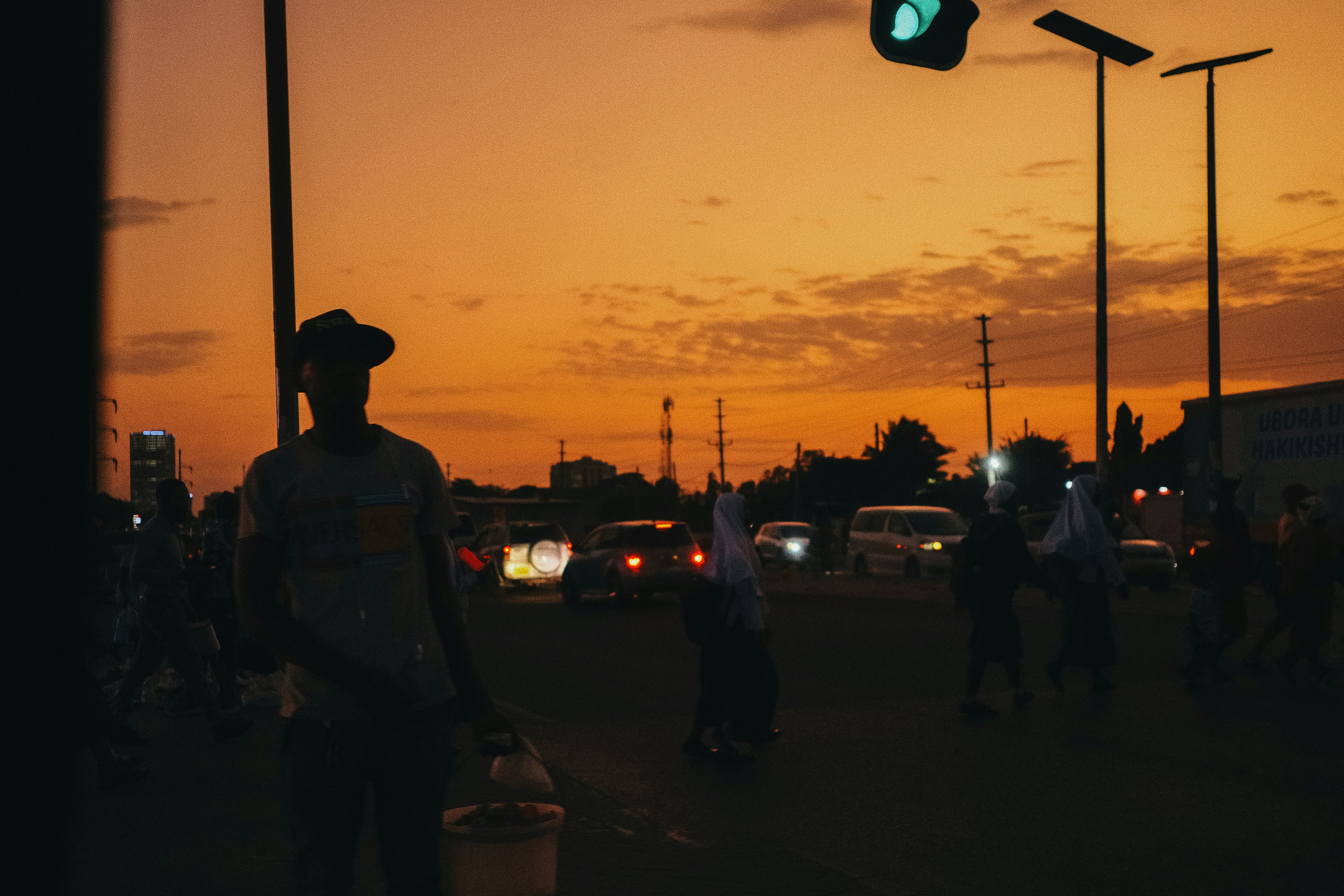 Amber Hour at the Crosswalk: Night Push Through the City