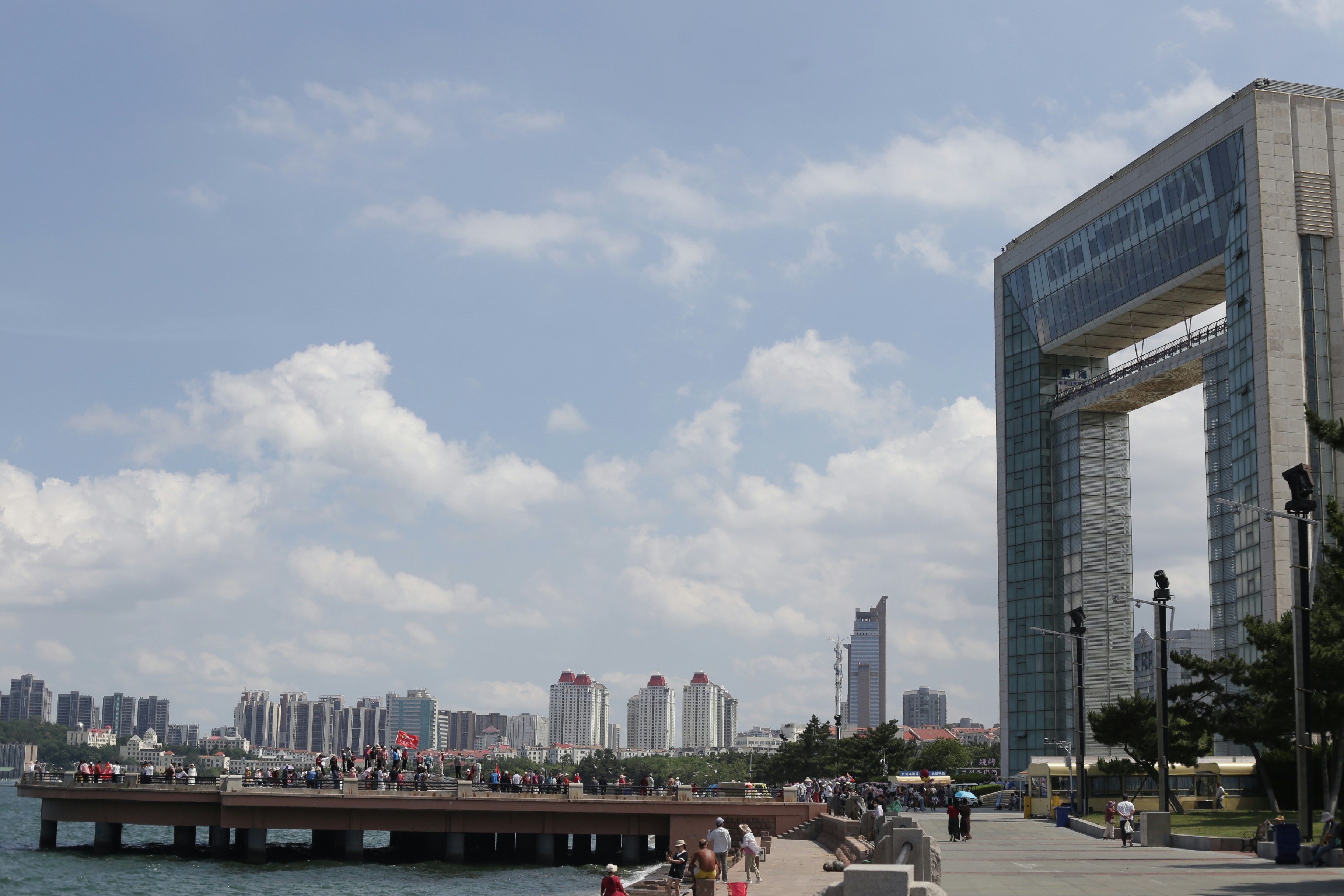 Harbor Promenade Underneath a Modern Gateway