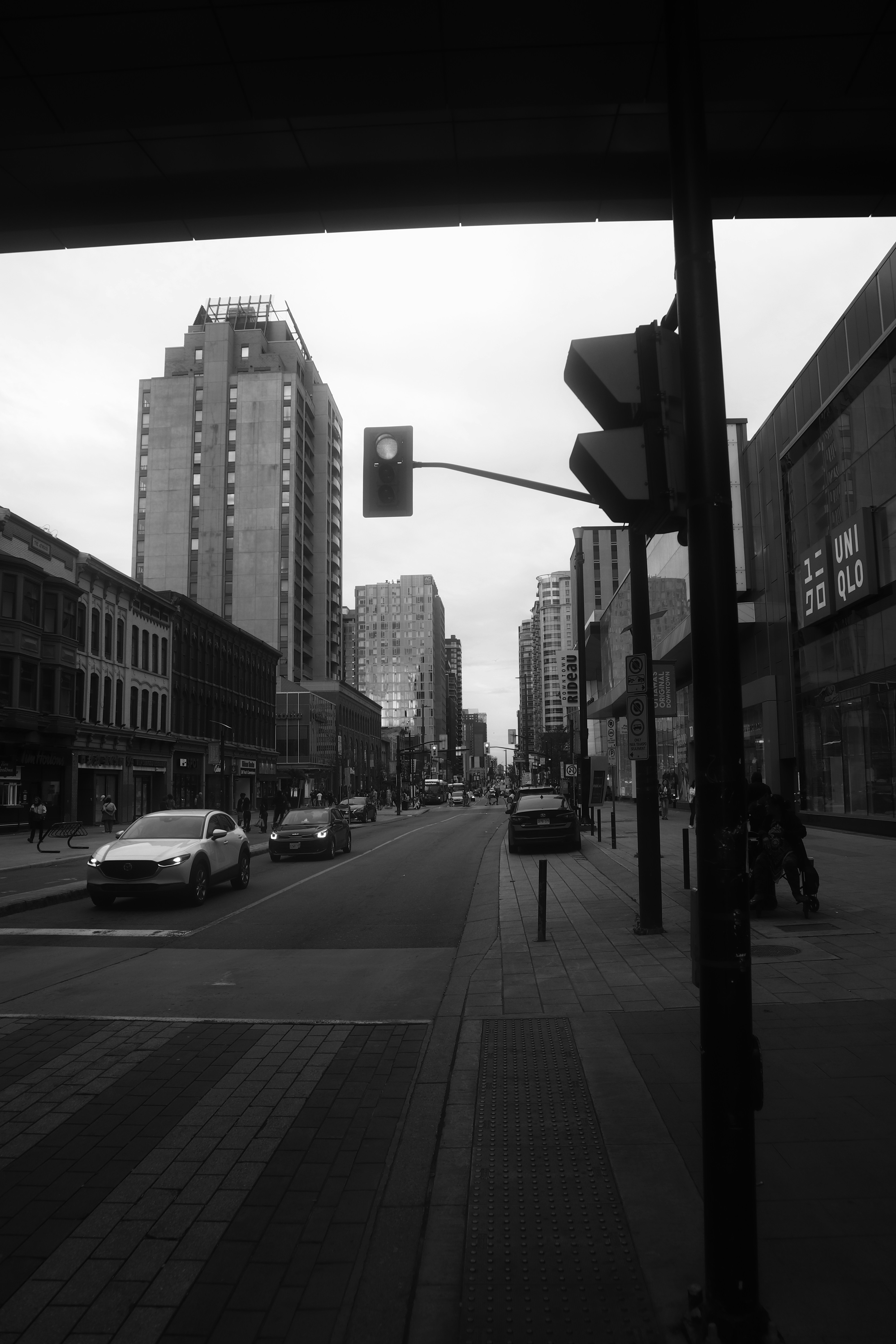 Urban Corridor Under Construction: Daytime Monochrome