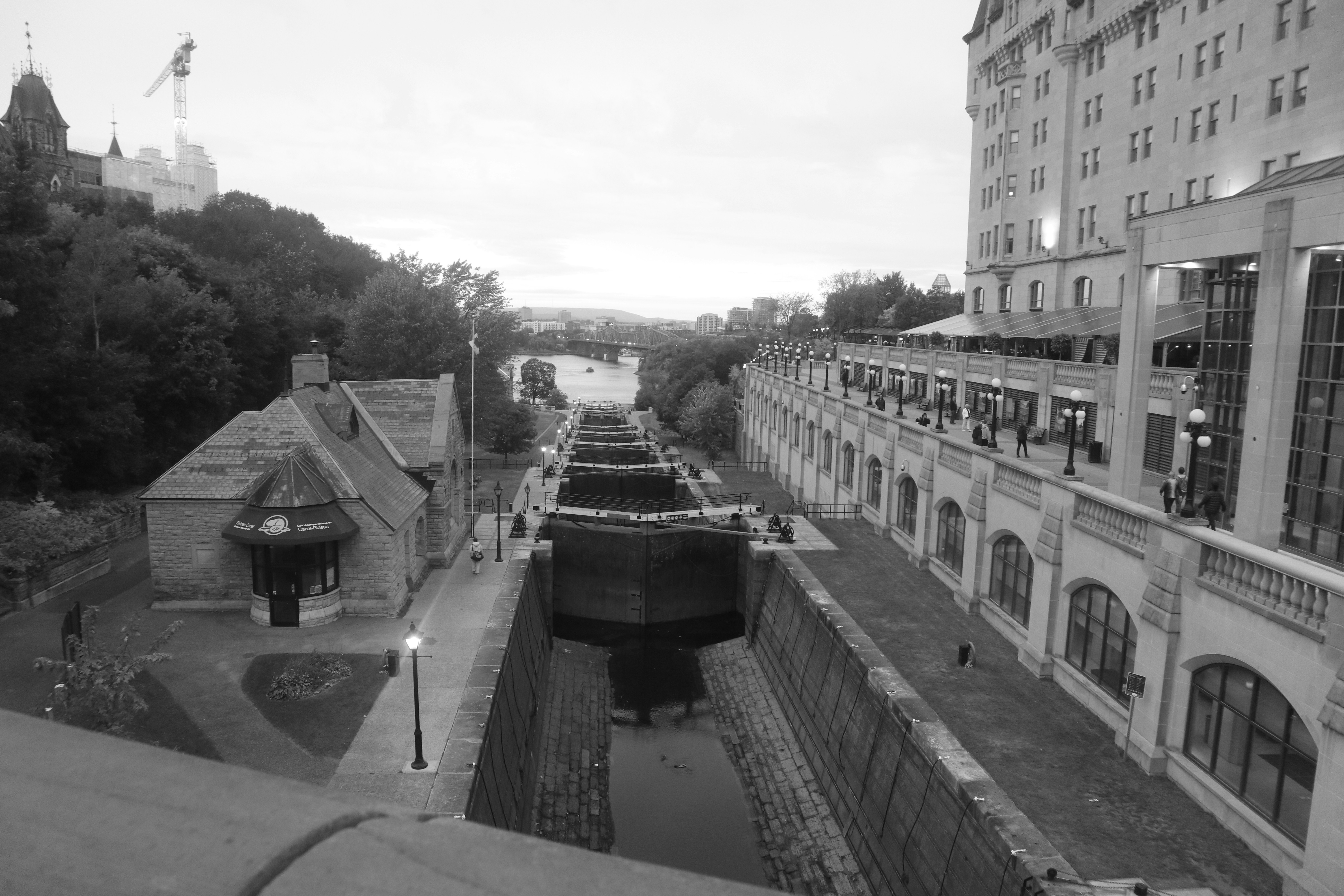 Urban Canal Cut: A Monochrome Walk Along a City Channel