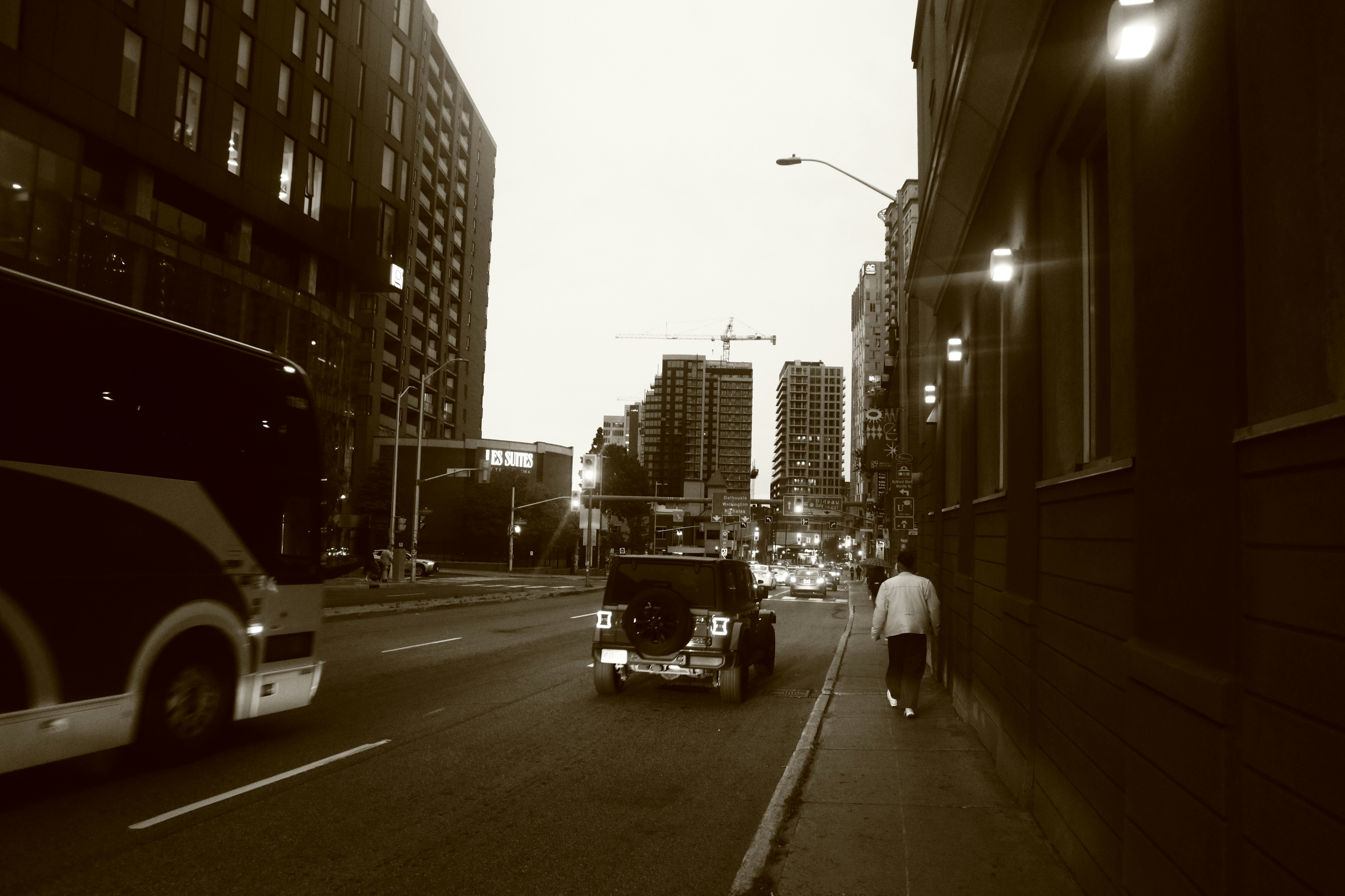 Urban Corridor: A Transit-Toned Street at Dusk