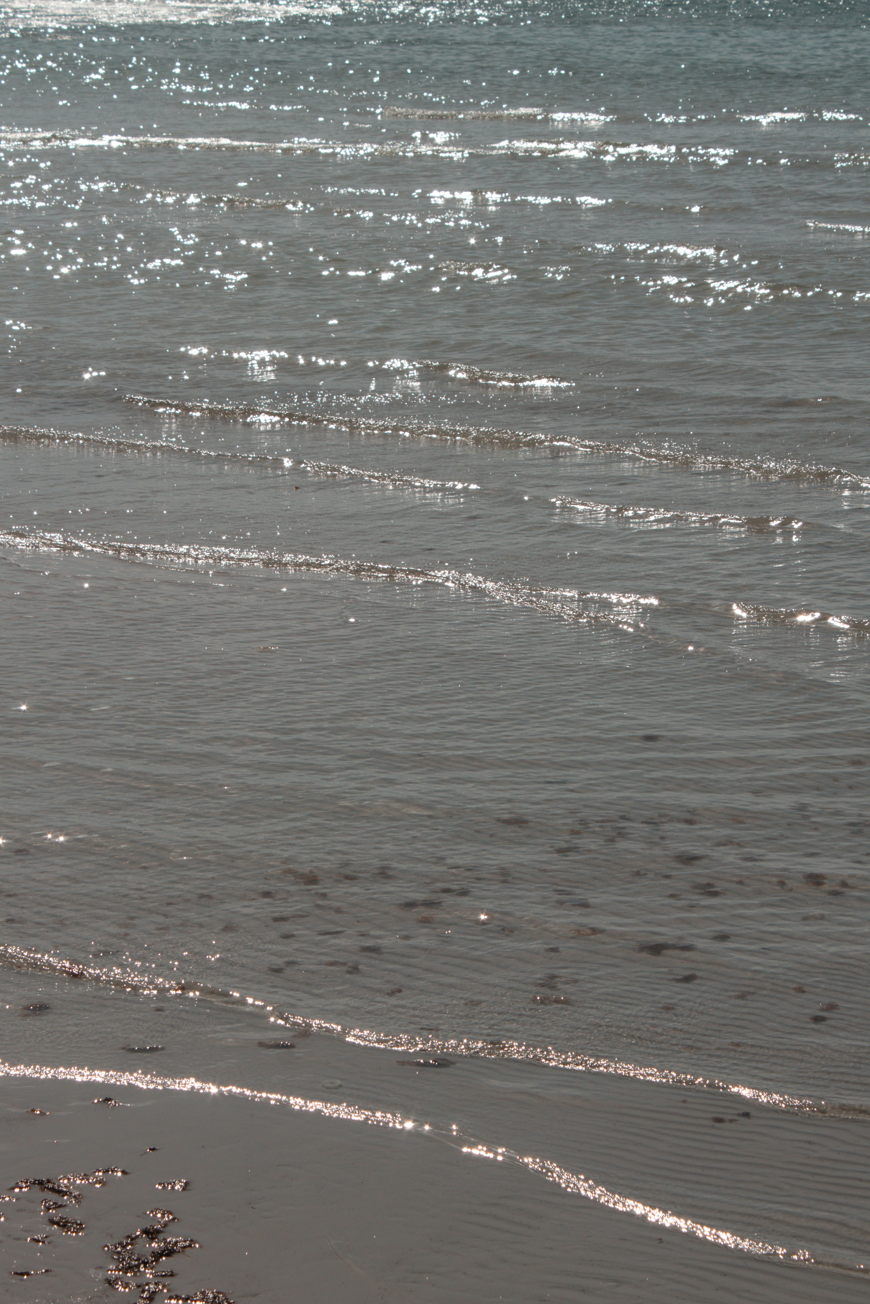 Glittering Shoreline: Sunlit Ripples on Quiet Beach