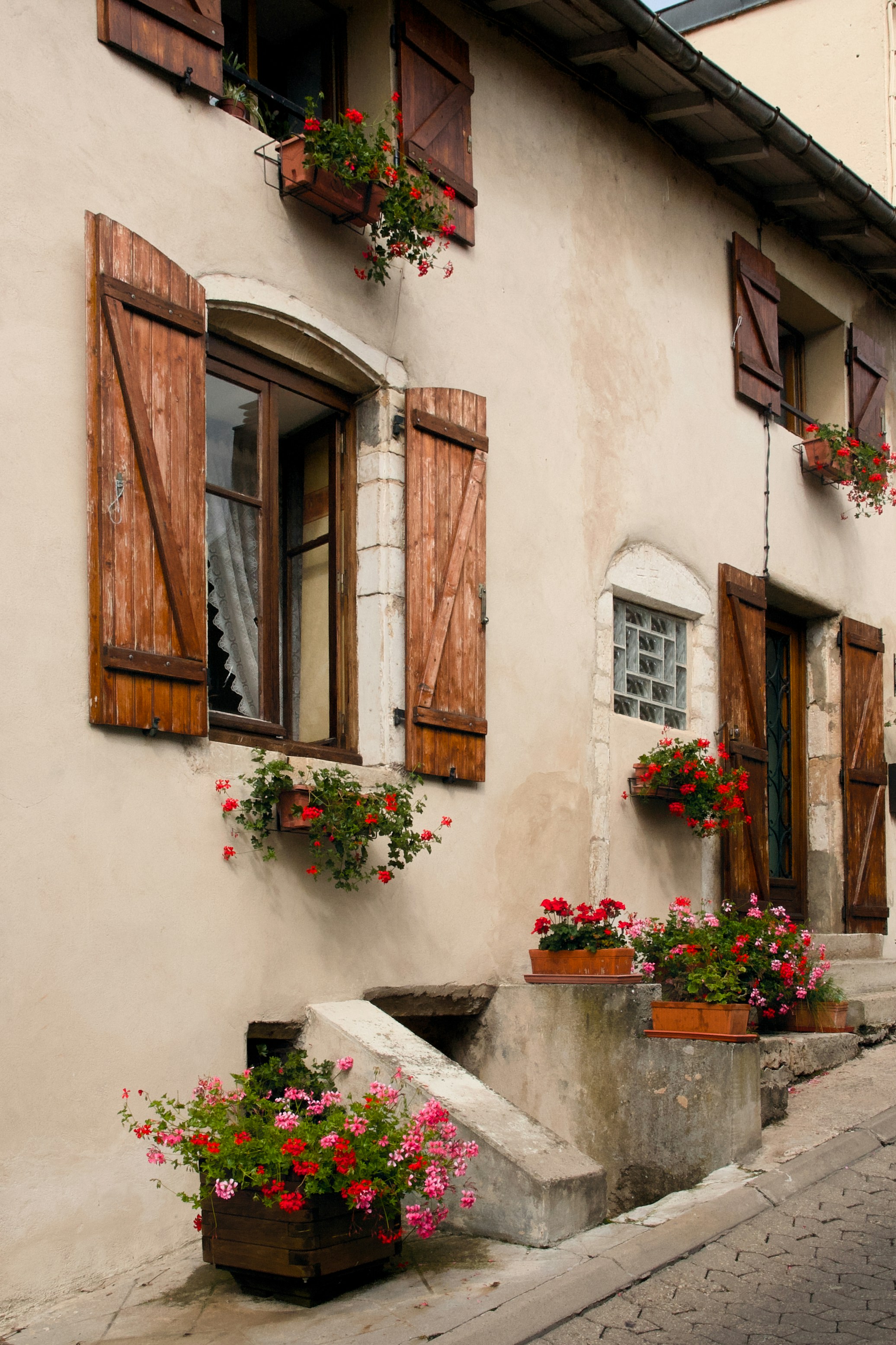 Window Boxes and Tulip Terraces on a Rustic European Facade