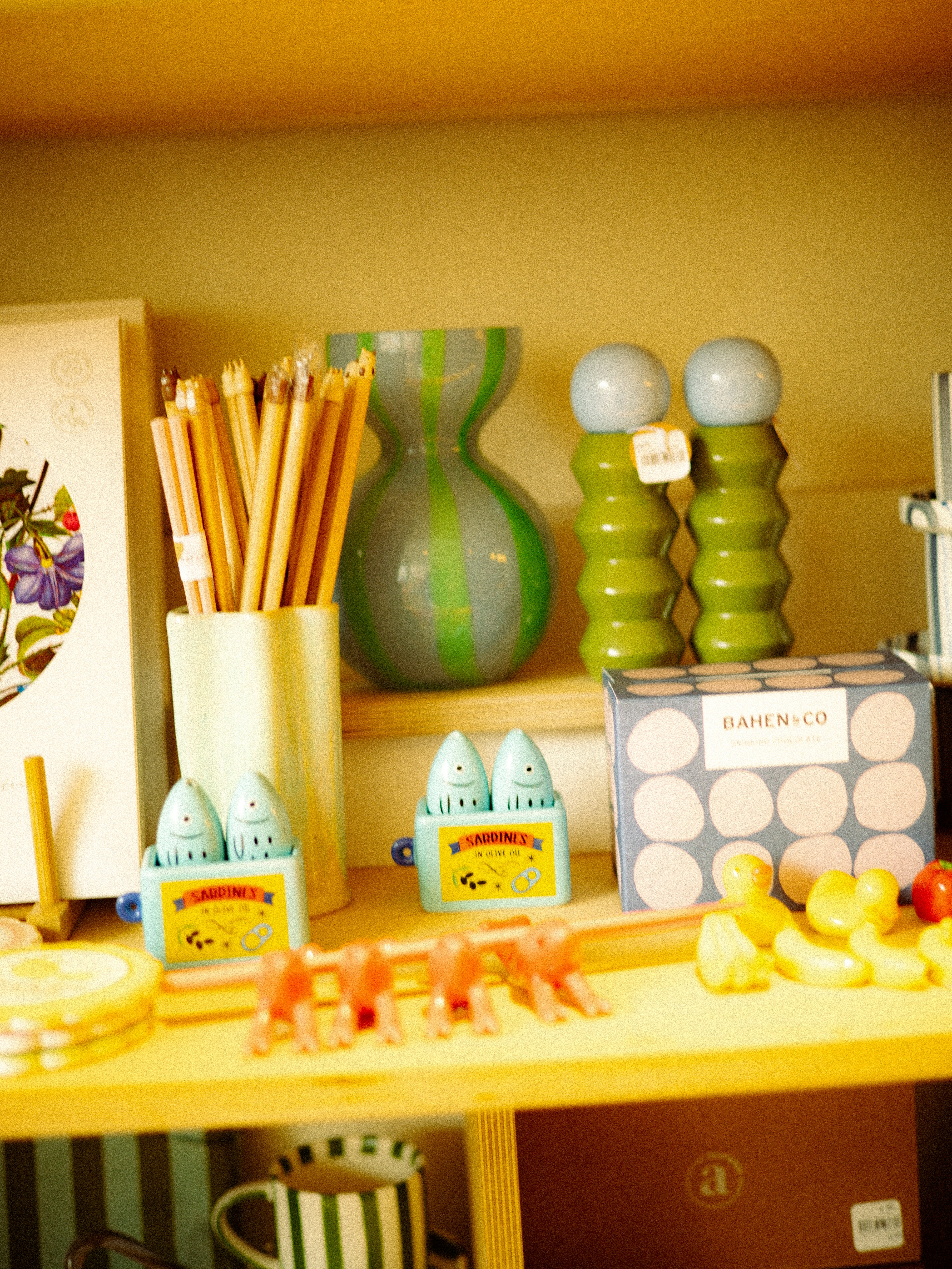 Colorful Trinkets on a Sunny Toy Shelf