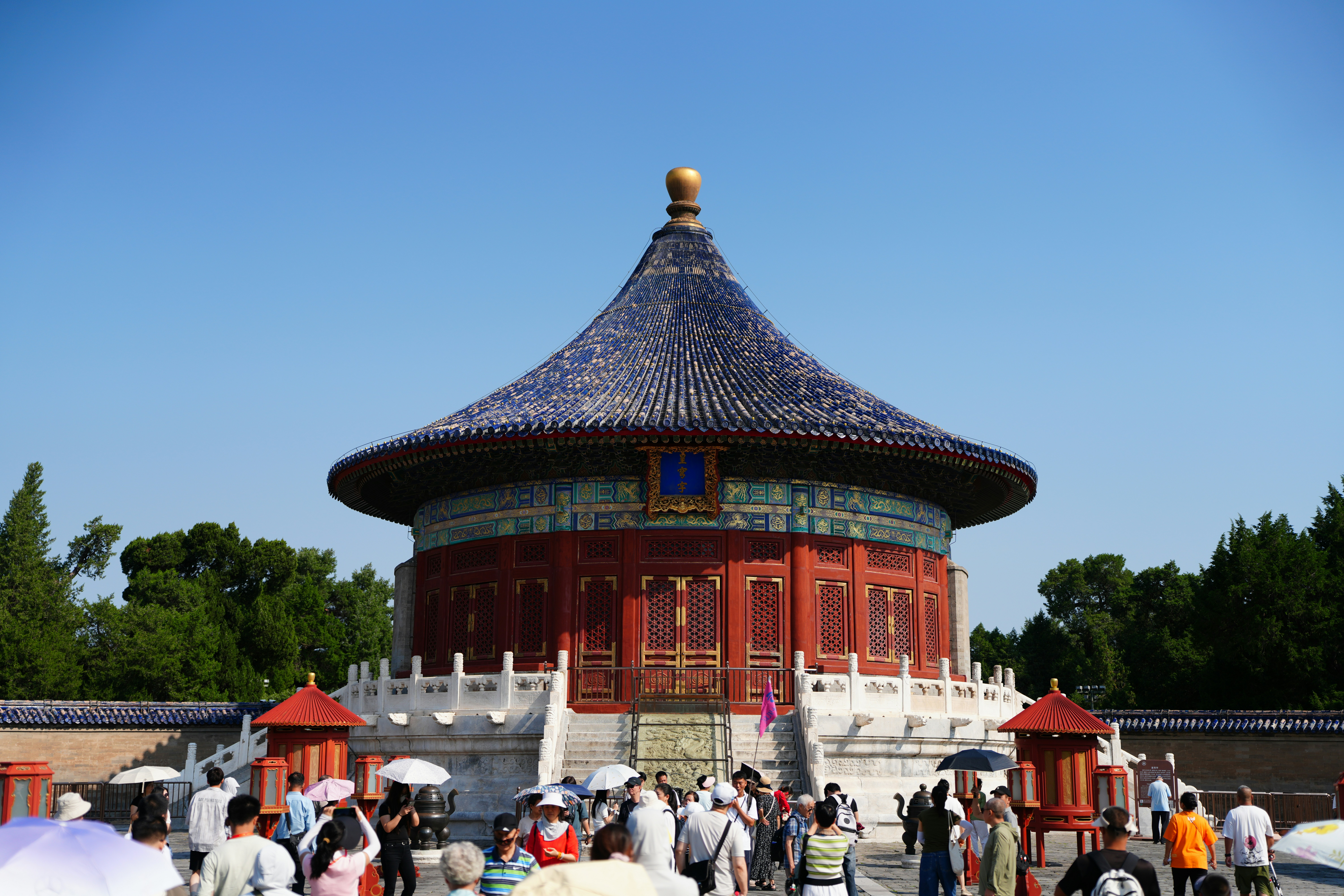 Circular Temple in a Crowded Courtyard