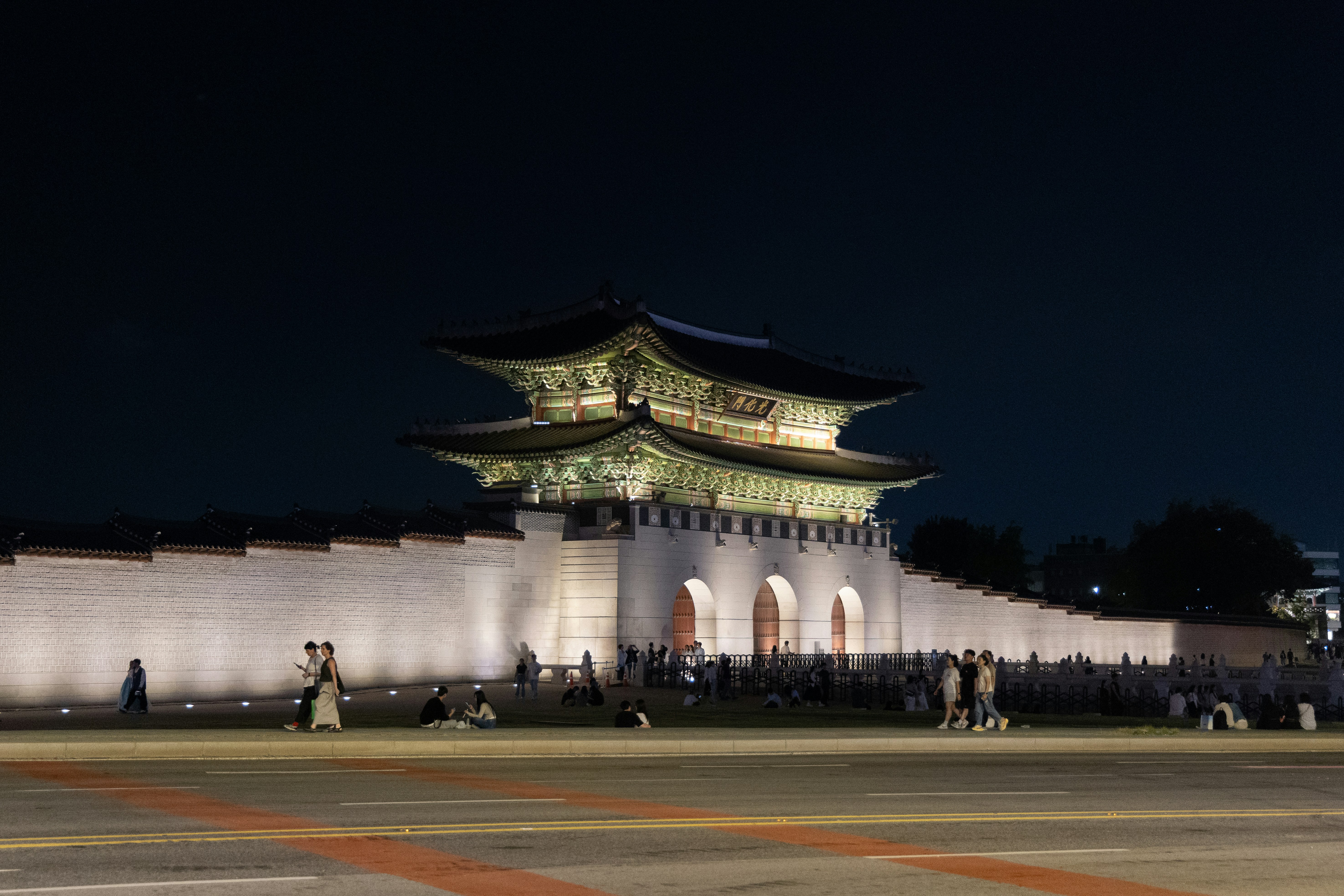 Night Guardians: Gyeongbokgung Gate Looms Over Quiet Plaza