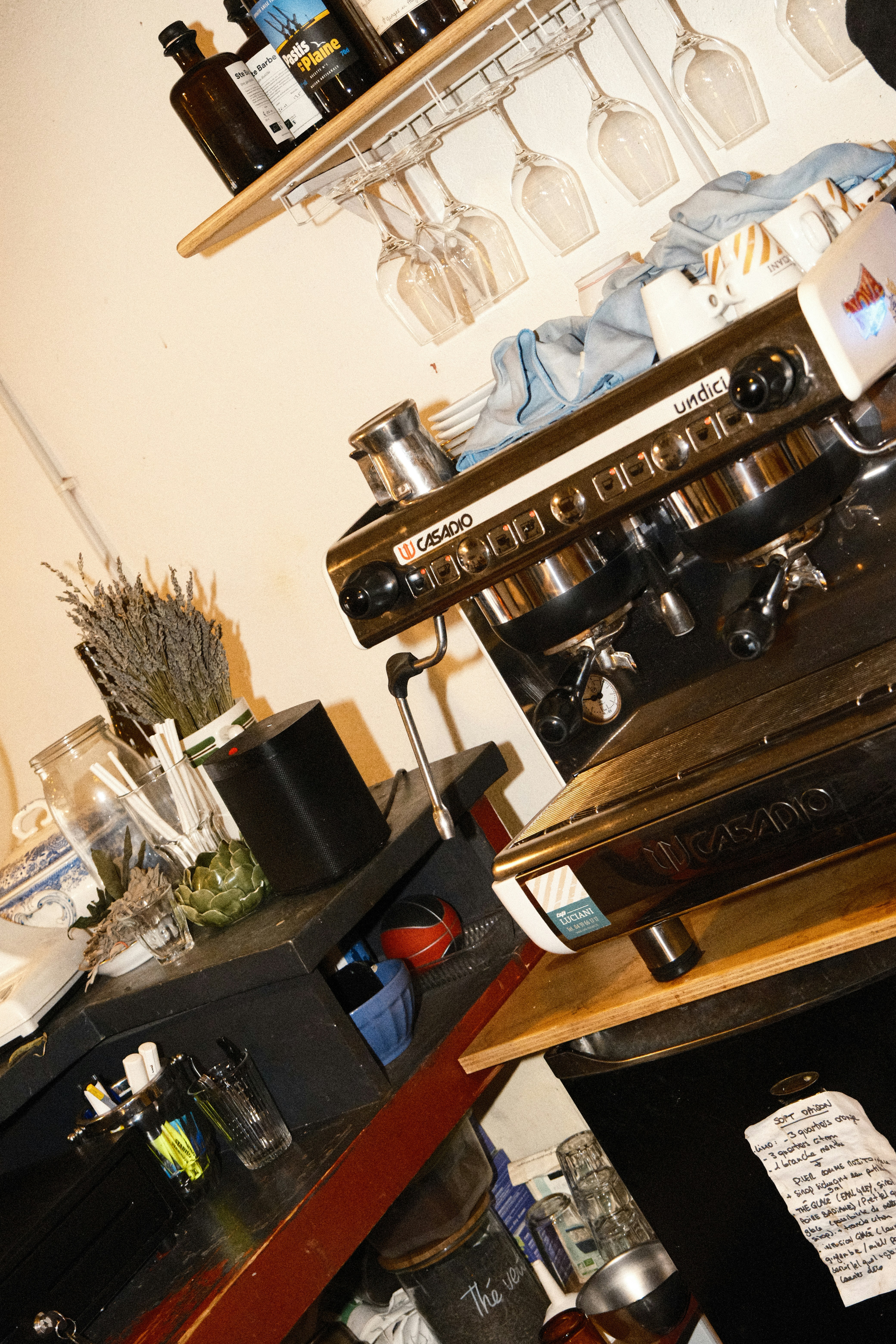 Latte Art of Chaos: Espresso Machine Among Rustic Bar Gear