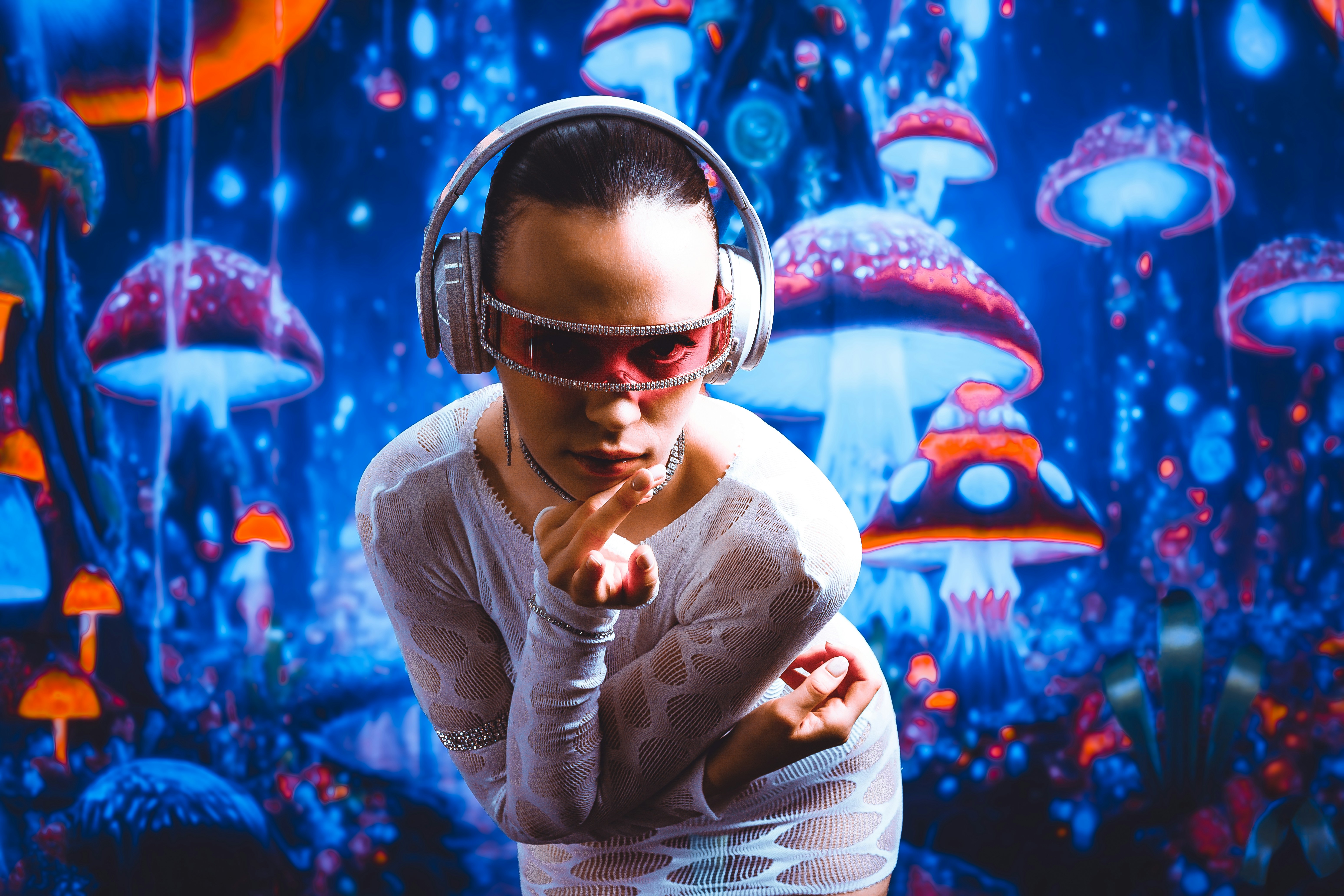 Neon-Forest DJ: Headphones, Focus, and a Futuristic Glow