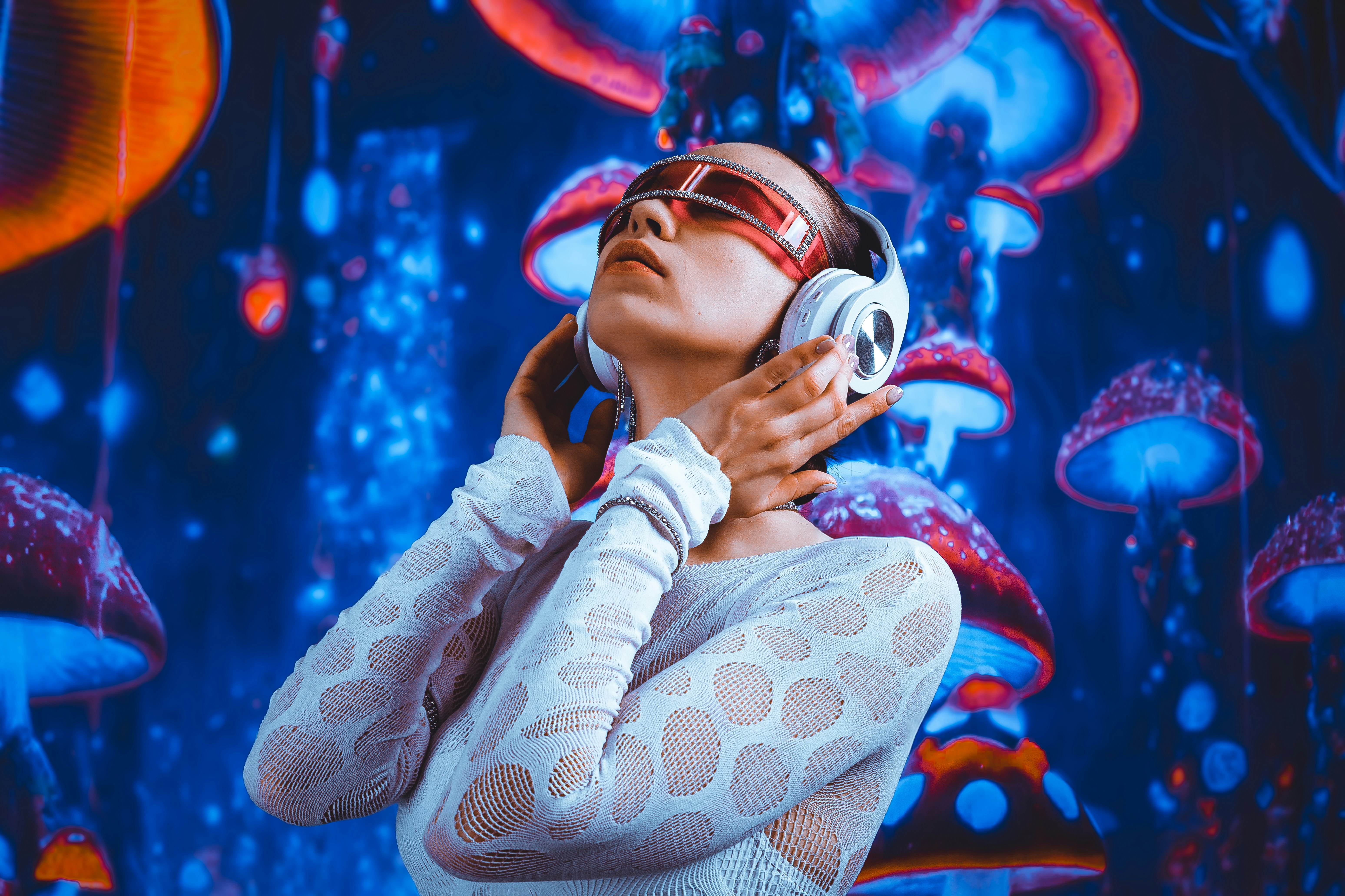 Neon Jellyfish Reverie: A Visionary Portrait in Virtual Depths