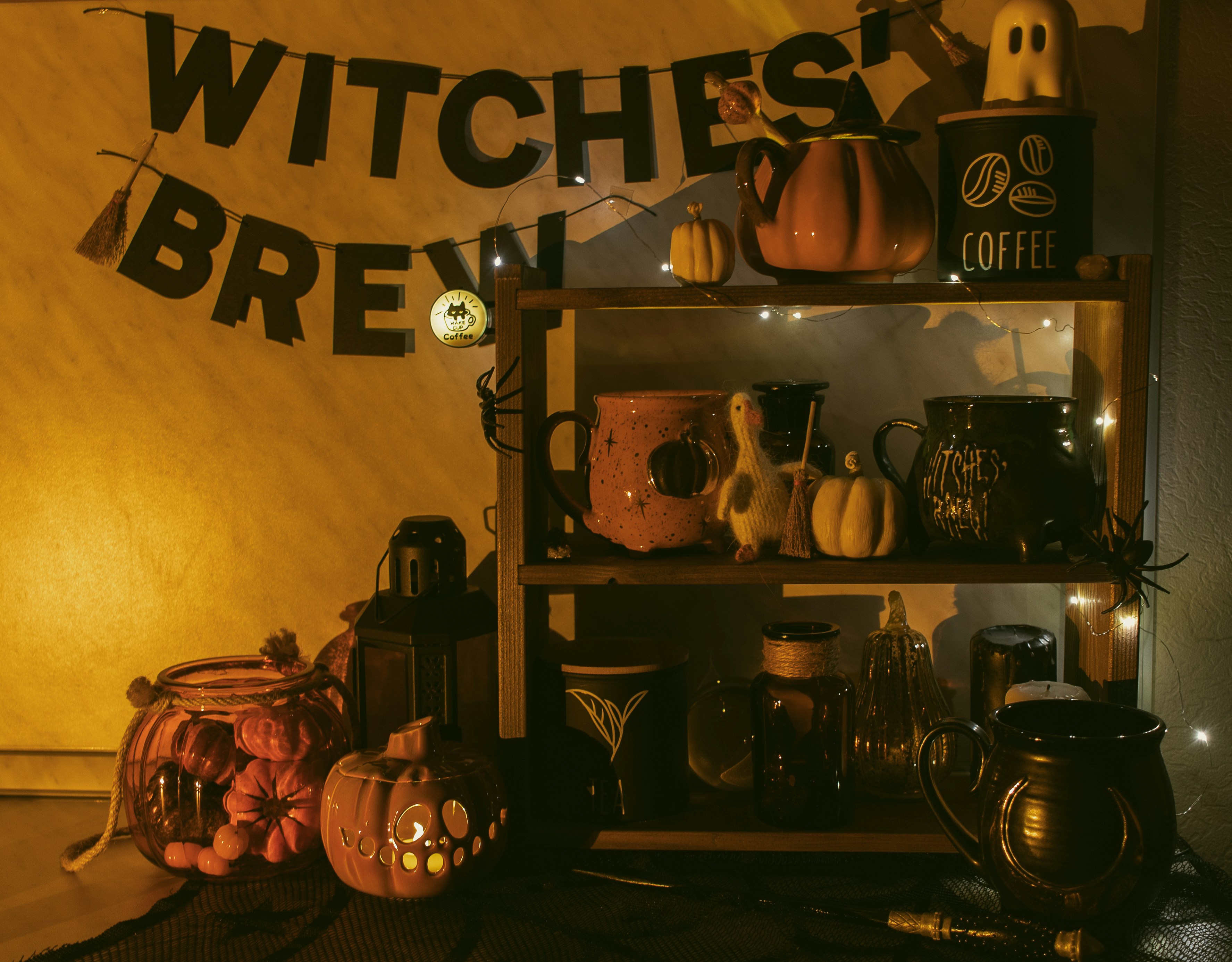 Halloween Brew Shelf: Candles, Jack-o'-lanterns, and Cozy Glow