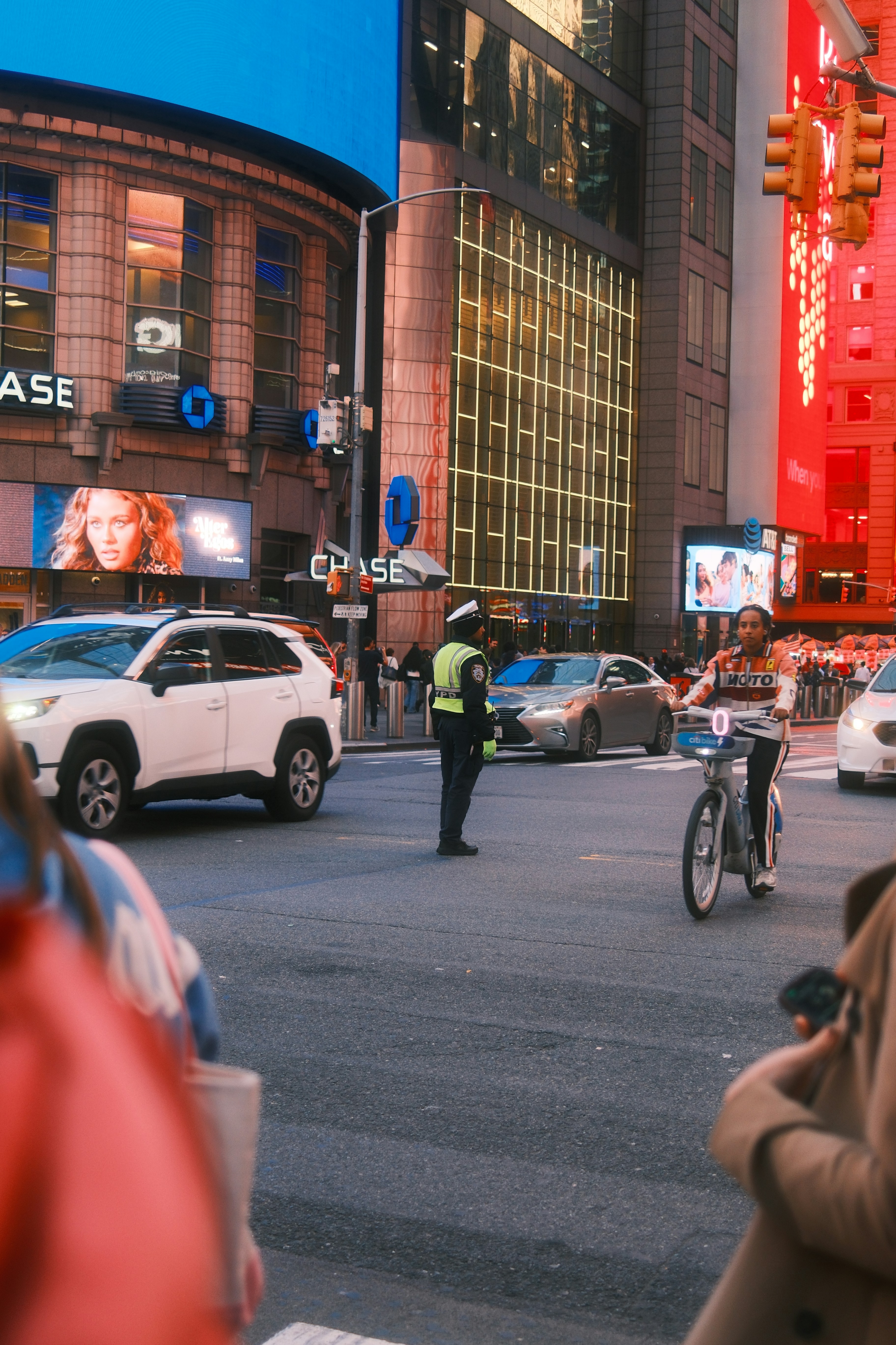 City Crosswalk: A Street Scene with a Cyclist and A Guard