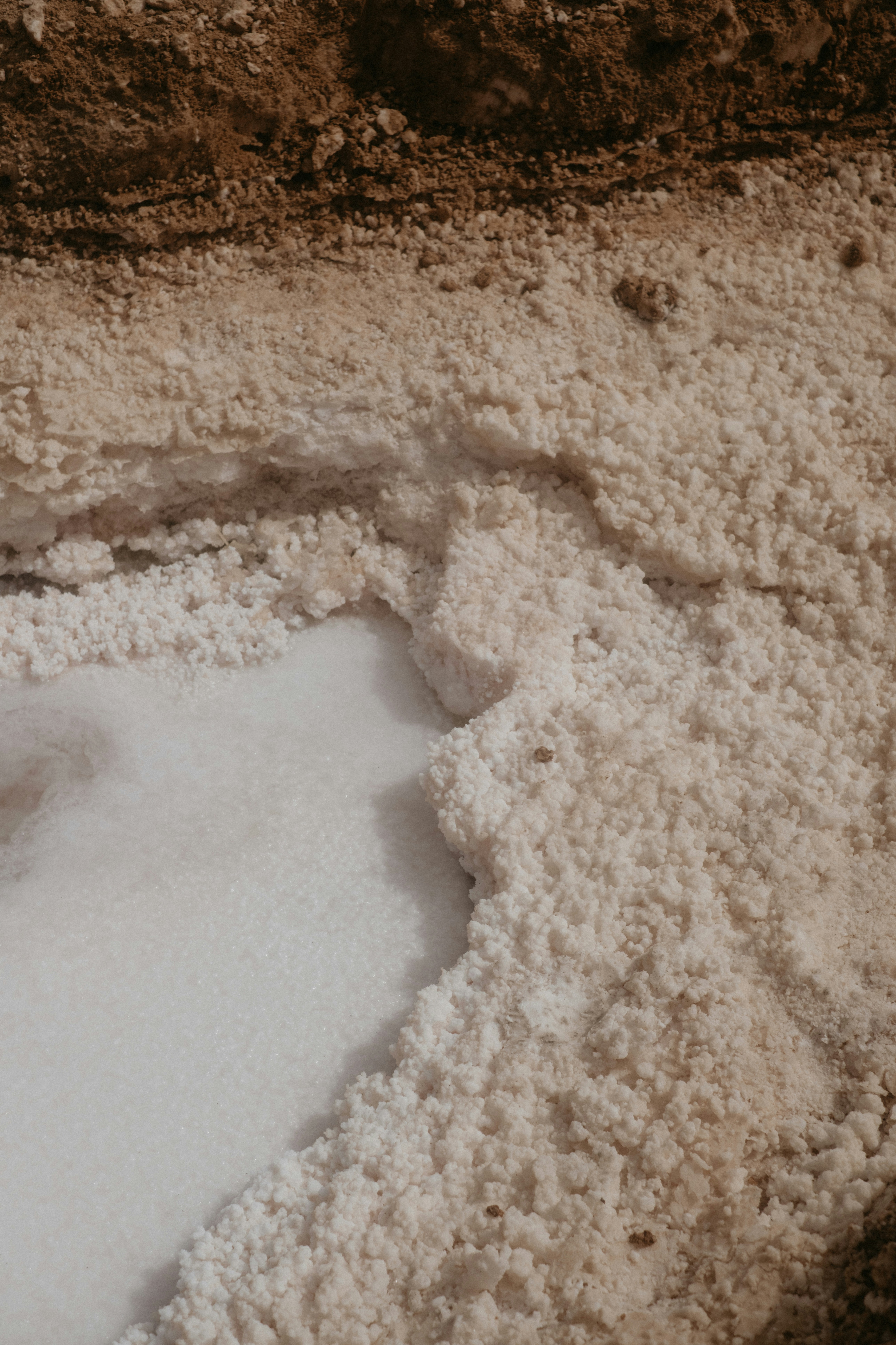 Salt Crust Quarry: Textures of White Dust in Earthen Turmoil