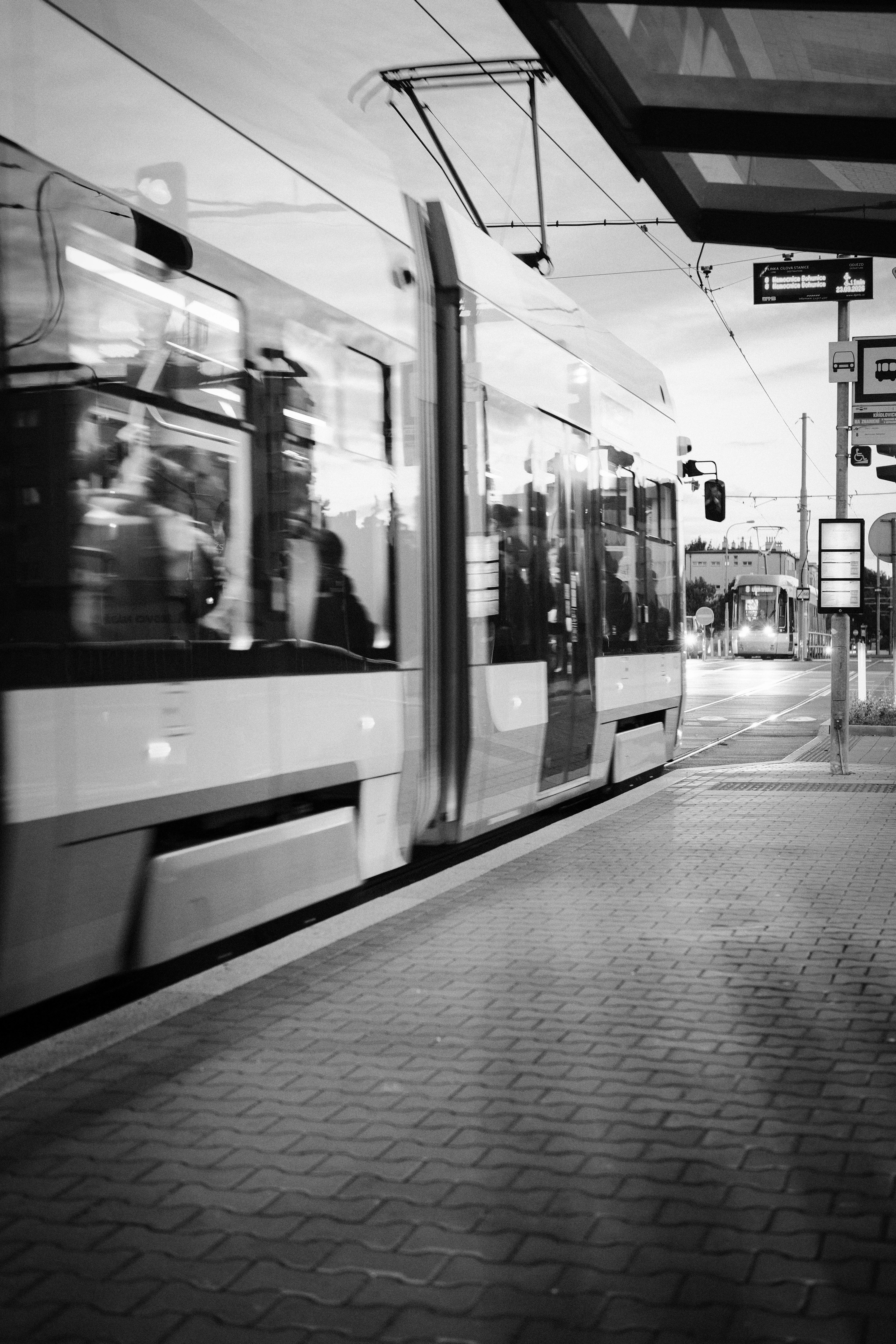 Long-Exposure Arrival: A Quiet Moment on the City Tram Line