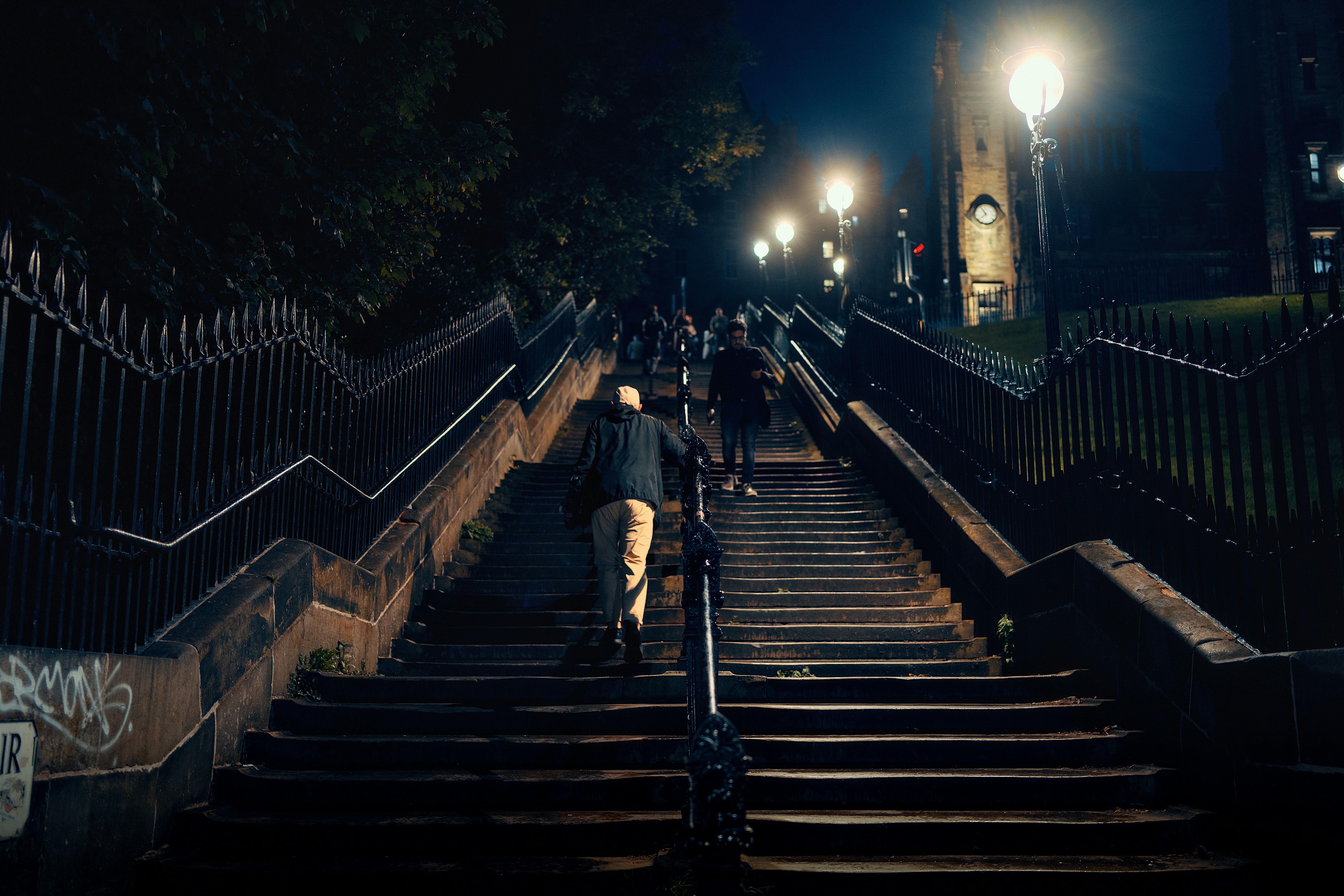 Night Descent: A Quiet Climb Up the Illuminated Steps